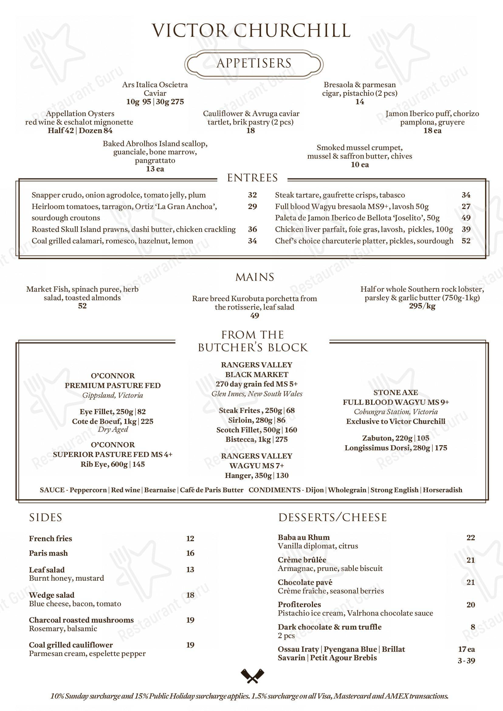 Menu at Victor Churchill pub & bar, Armadale