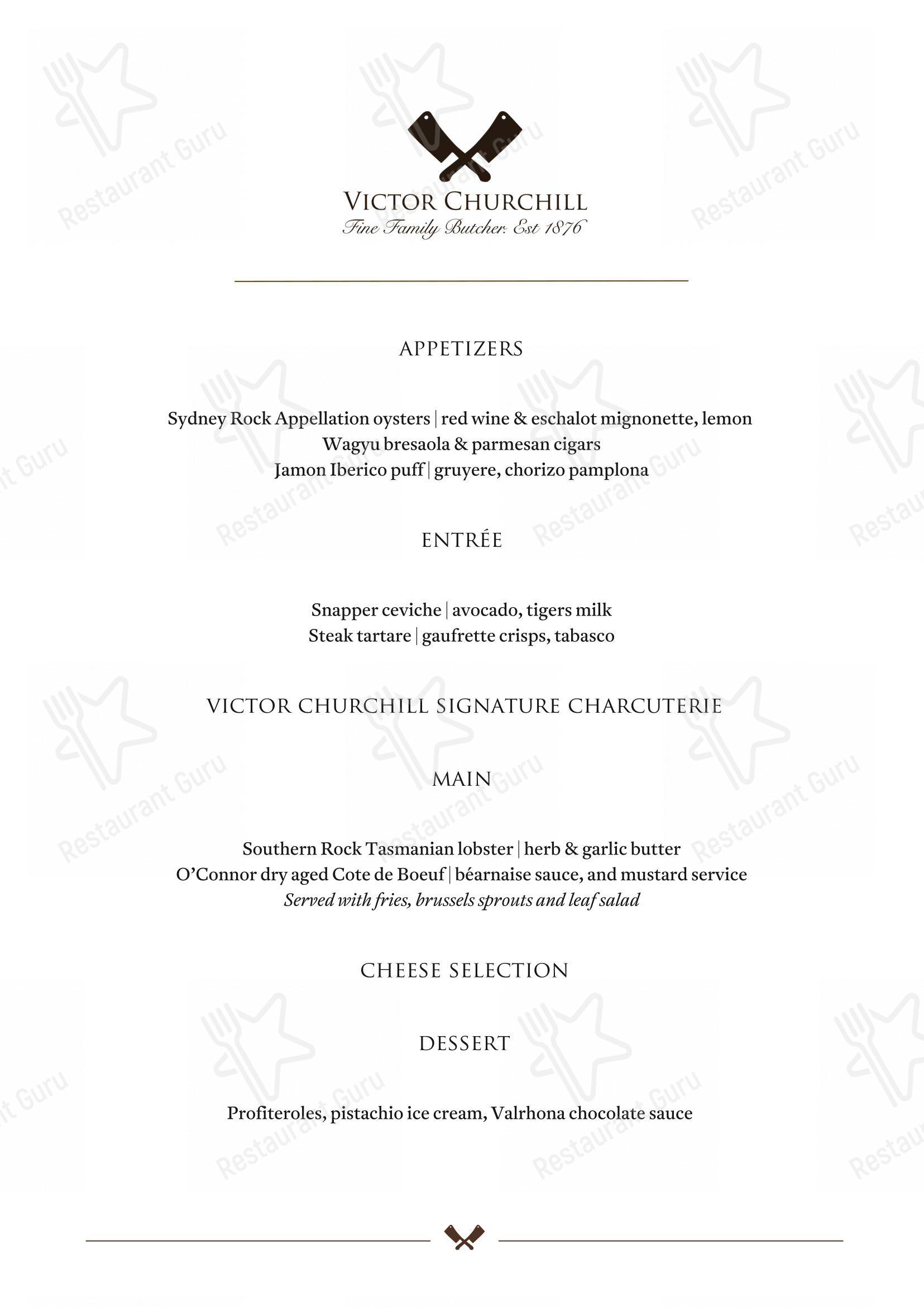 Menu at Victor Churchill pub & bar, Armadale