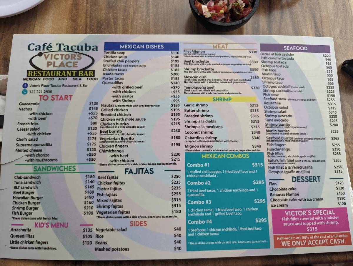 Menu at Victor's Place Cafe Tacuba, Puerto Vallarta, Condominio Royal ...