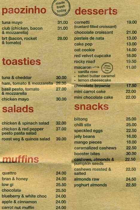 Menu at vida e caffè cafe, Johannesburg, Standard Bank