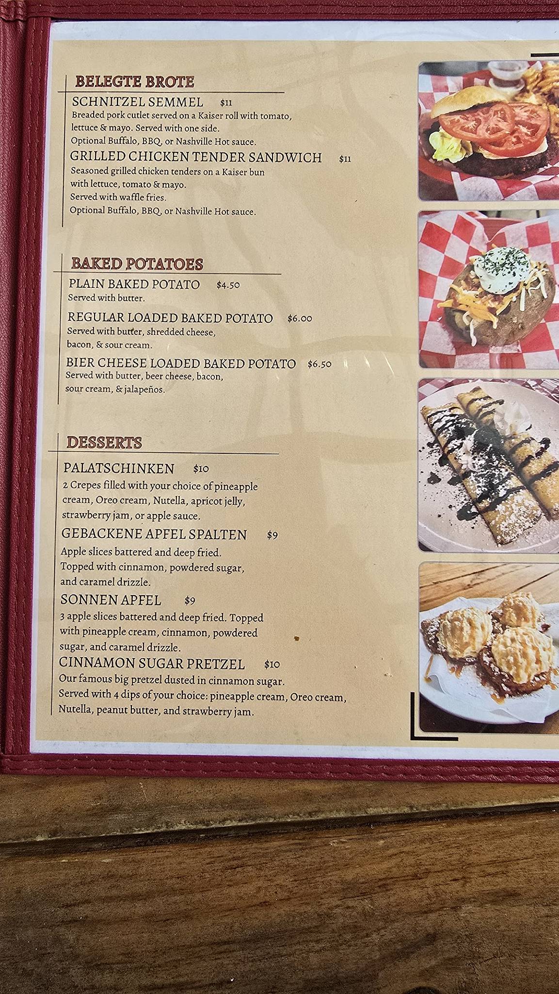 Menu at Vienna Bier Garten restaurant, LaFayette