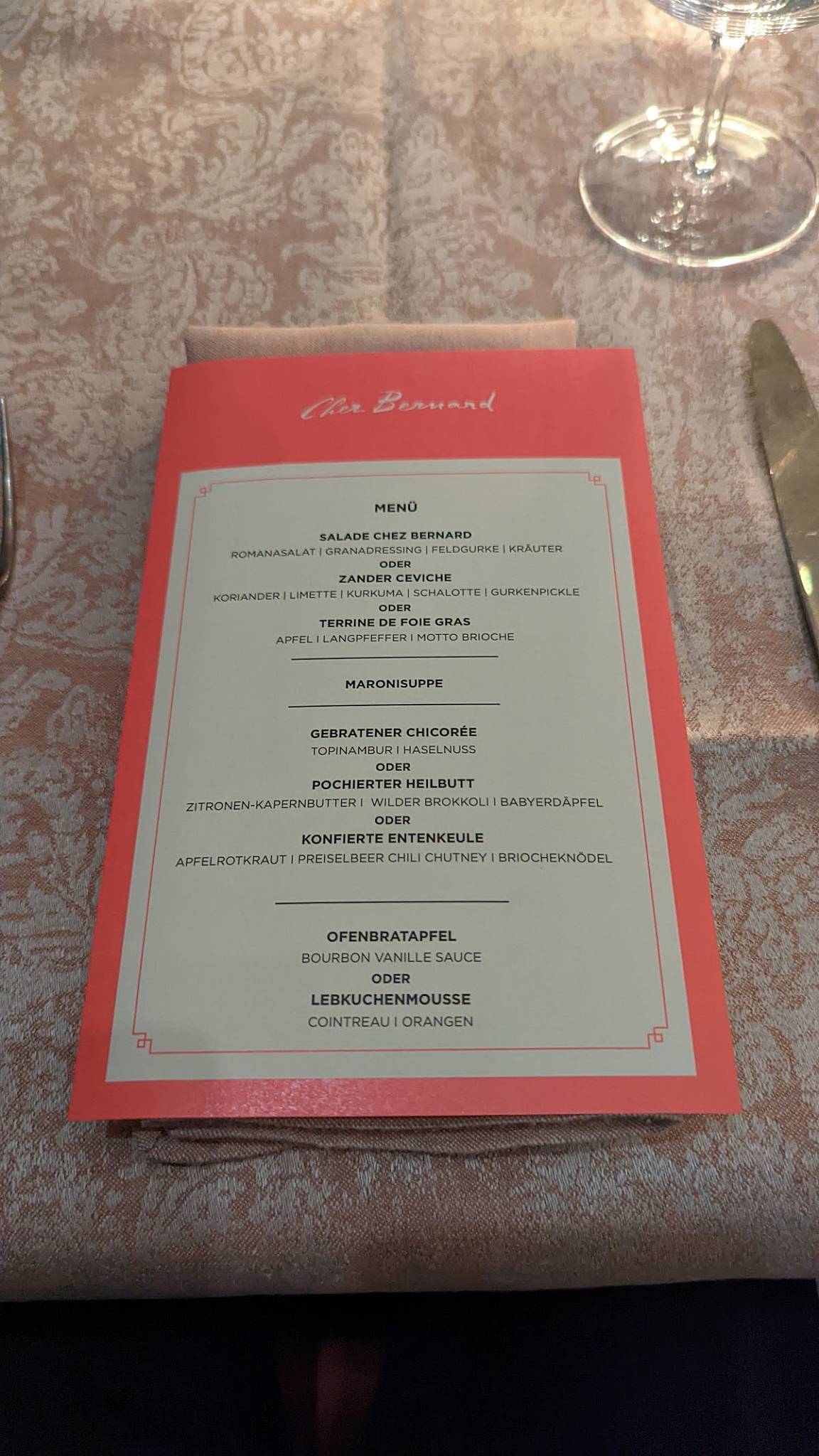 Menu au CHEZ BERNARD Restaurant et Bar, Vienne