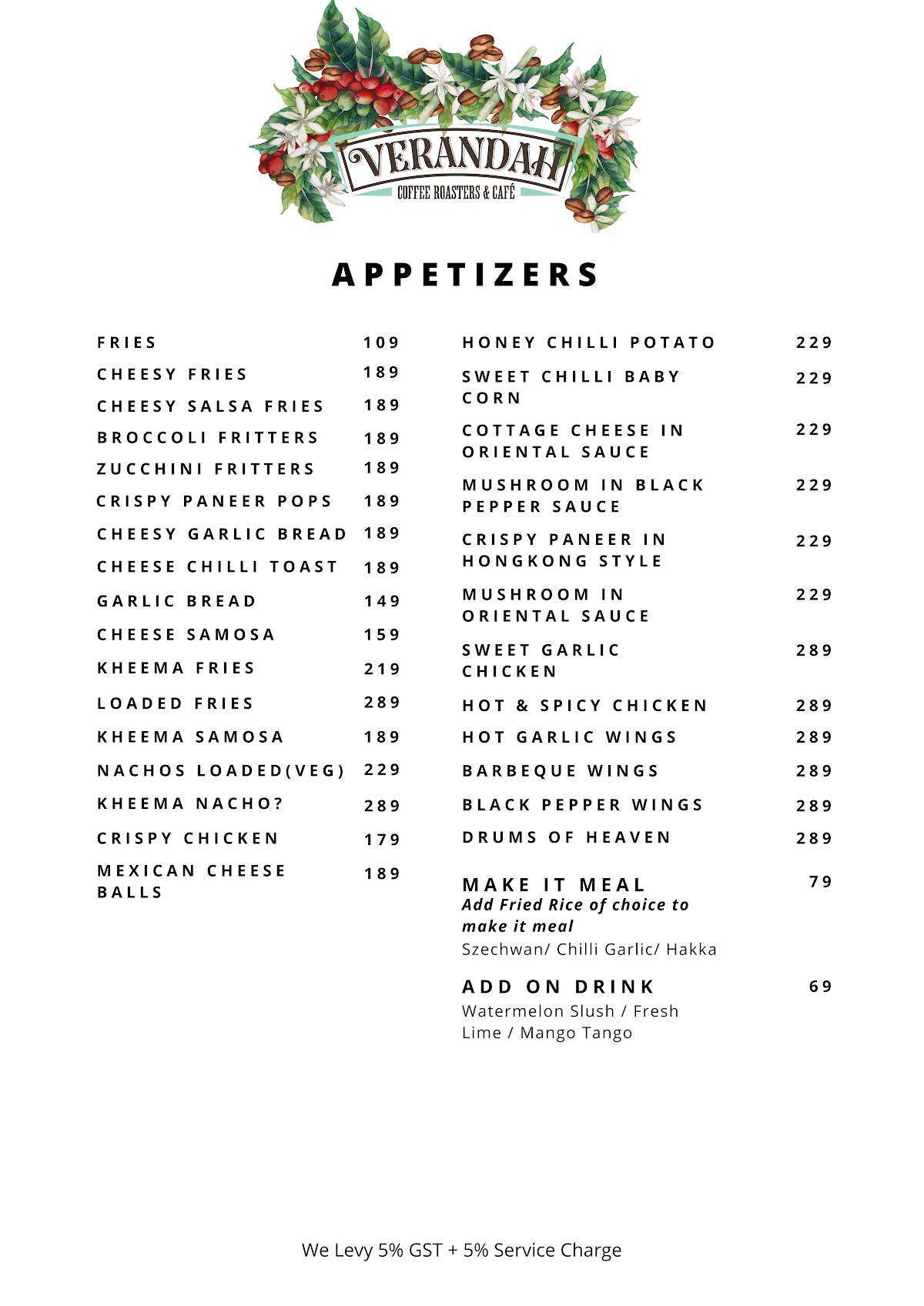 Menu at Verandah Coffee Roasters and Café, Vijayawada