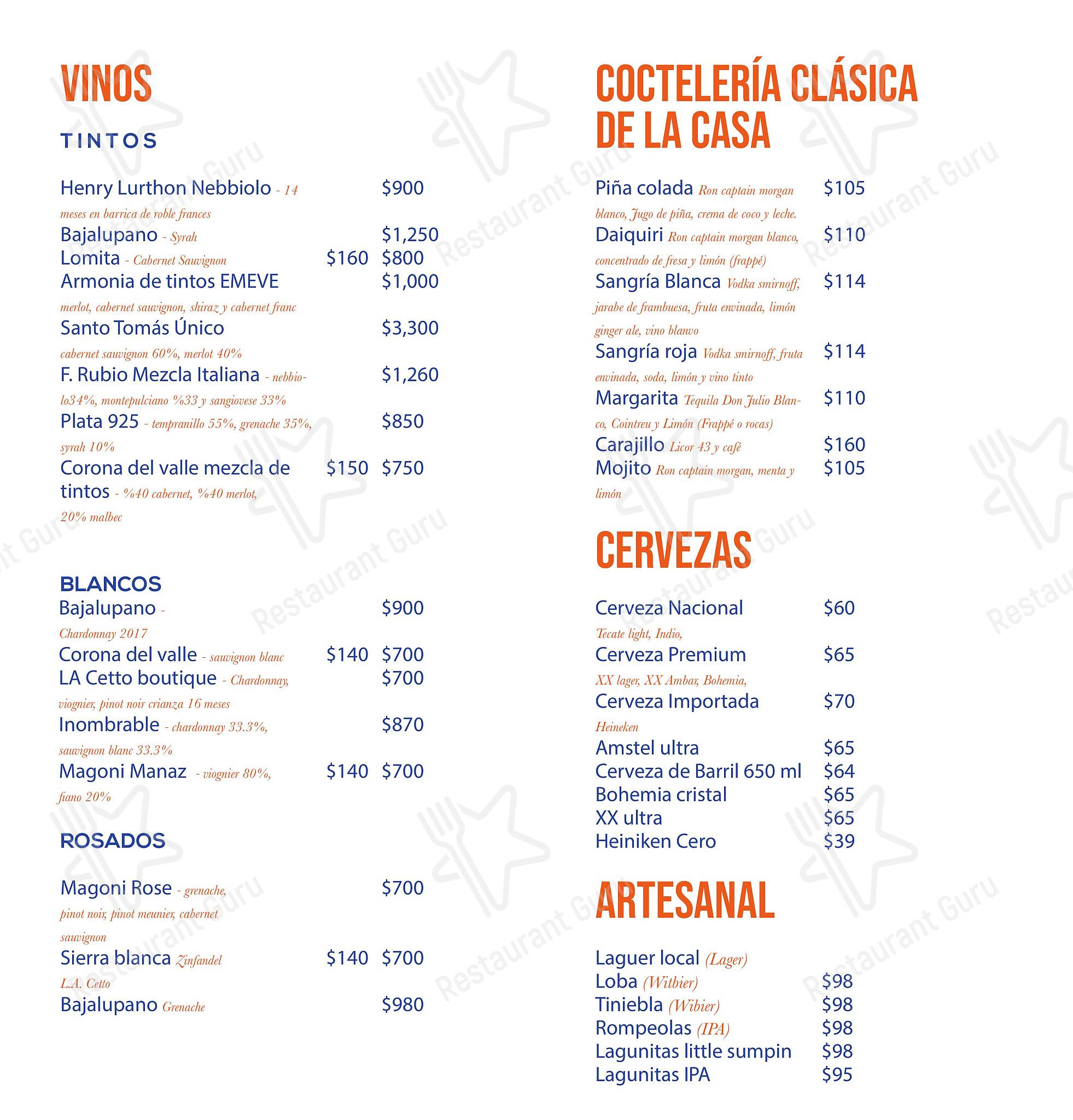 Carta de Villa Marina Restaurante Tijuana, Tijuana, P.º de los Héroes 4449