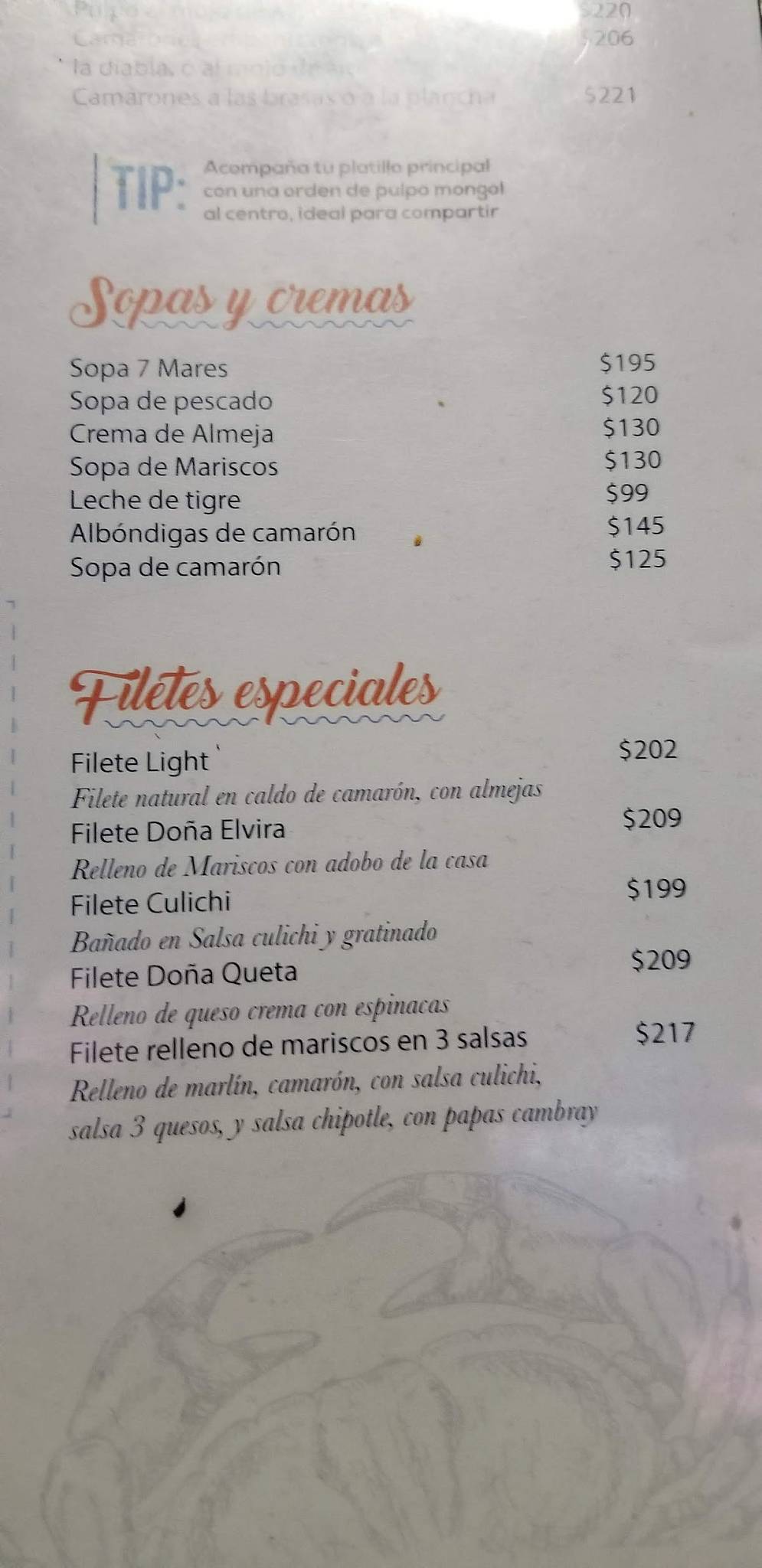 Carta de Villa Marina Restaurante Tijuana, Tijuana, P.º de los Héroes 4449