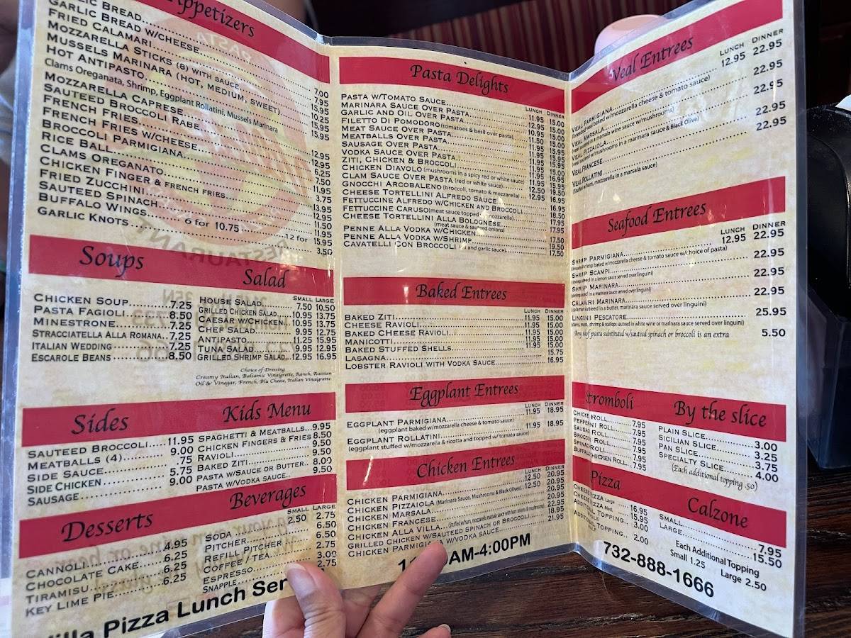 Menu at Villa Pizza & Restaurant, Holmdel