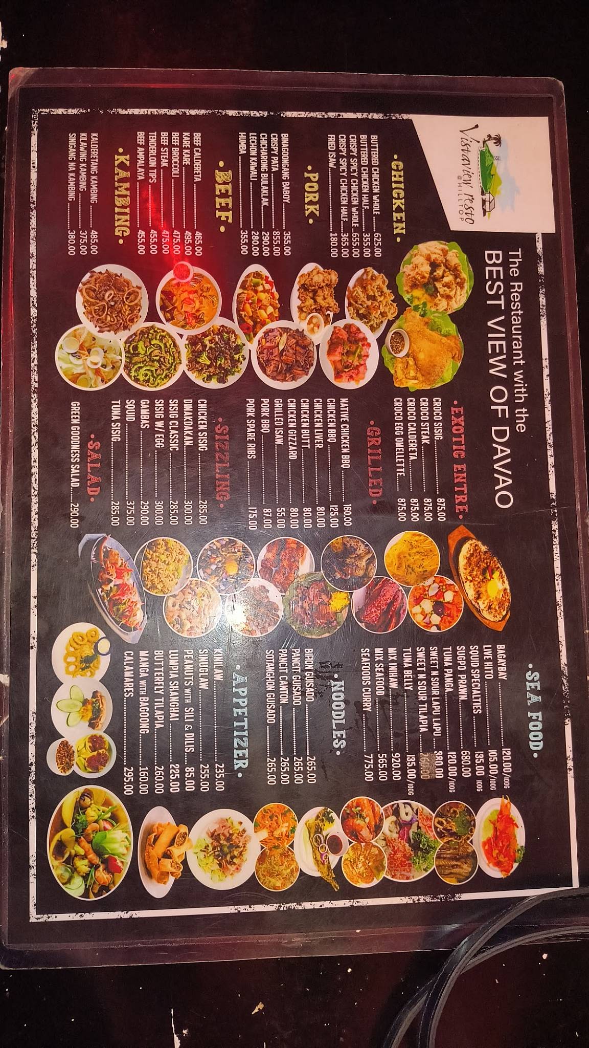 Menu at Vista View Resto restaurant, Davao City, 3HV9+8FP