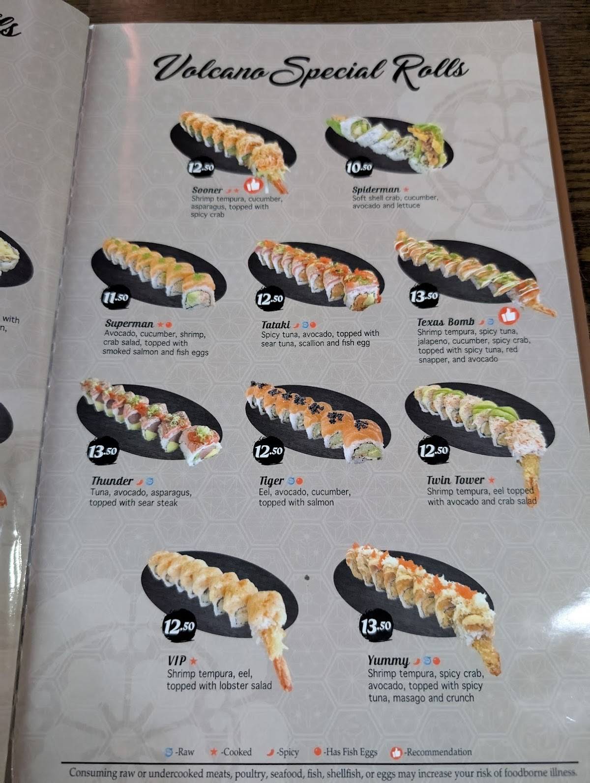 Menu at Volcano Sushi Bar & Hibachi, Del City, Main St #103