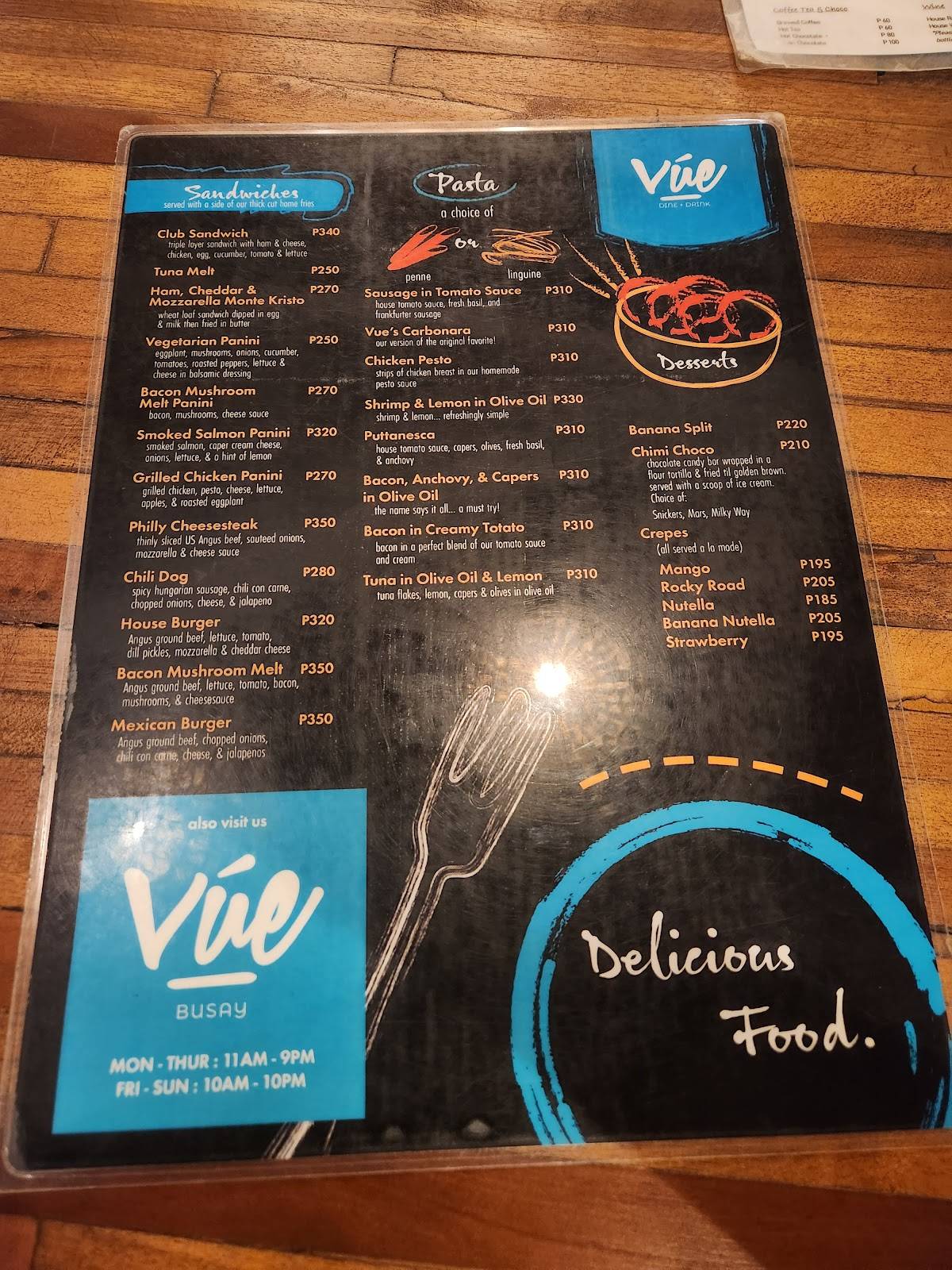 Menu at Vúe restaurant, Cebu City, 9VHF+35X