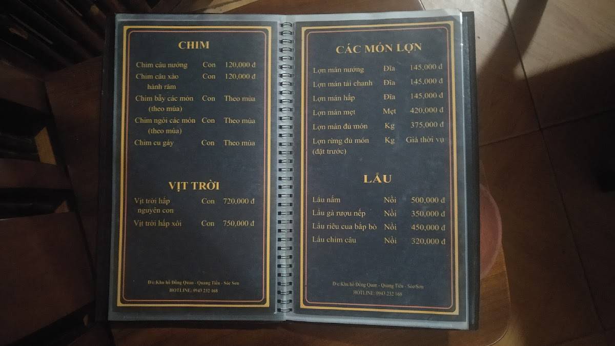 Menu at Vườn Sinh Thái Hương Tràm restaurant, Phúc Yên, Khu E