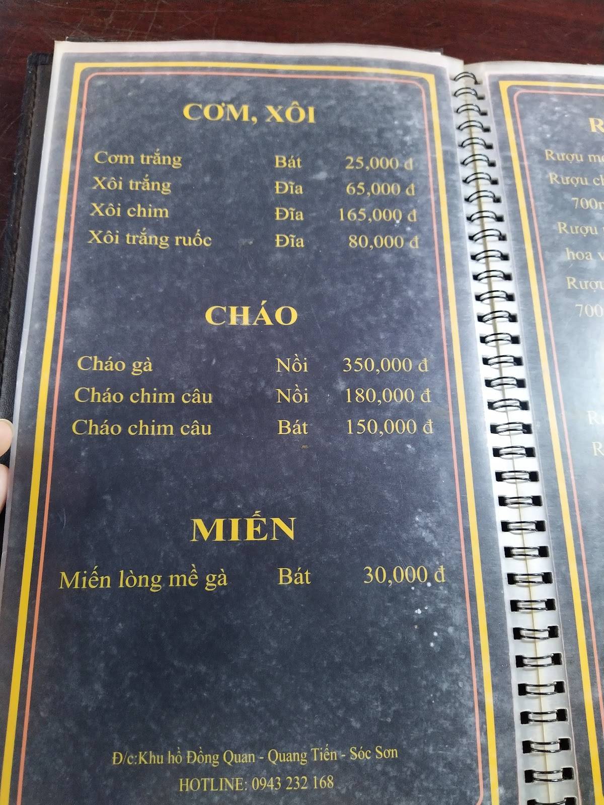 Menu at Vườn Sinh Thái Hương Tràm restaurant, Phúc Yên, Khu E