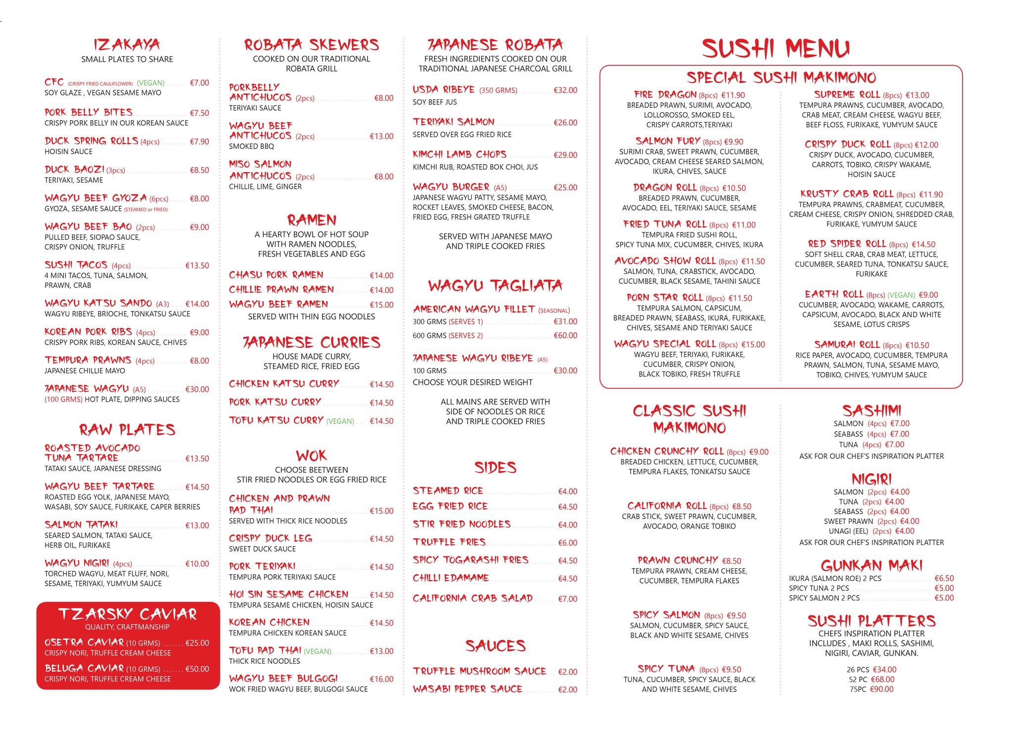 Menu at Wagyu Bar & Kitchen, Valletta
