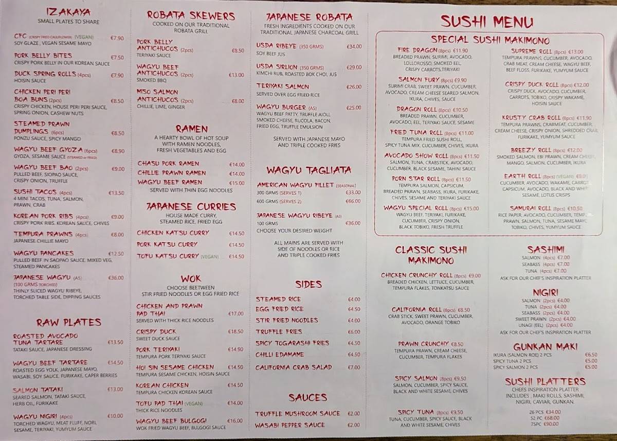 Menu at Wagyu Bar & Kitchen, Valletta