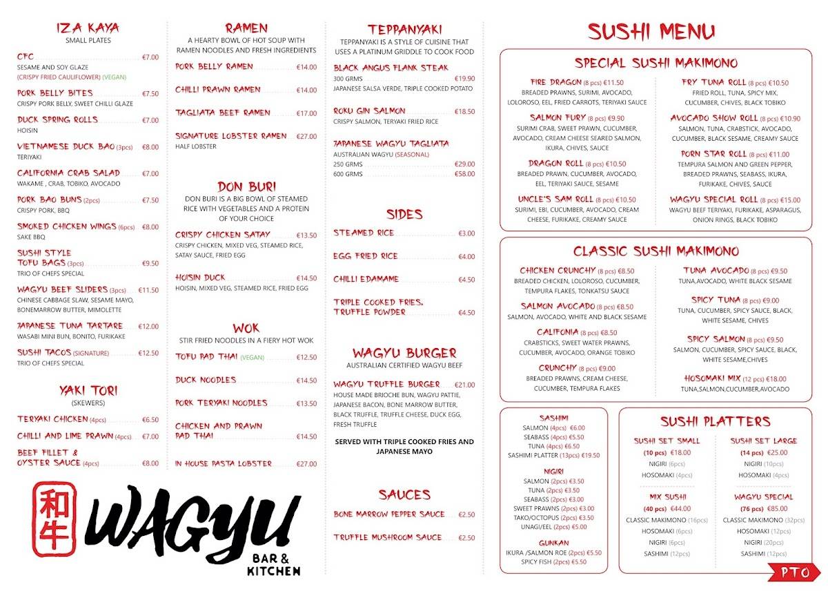 Menu at Wagyu Bar & Kitchen, Valletta