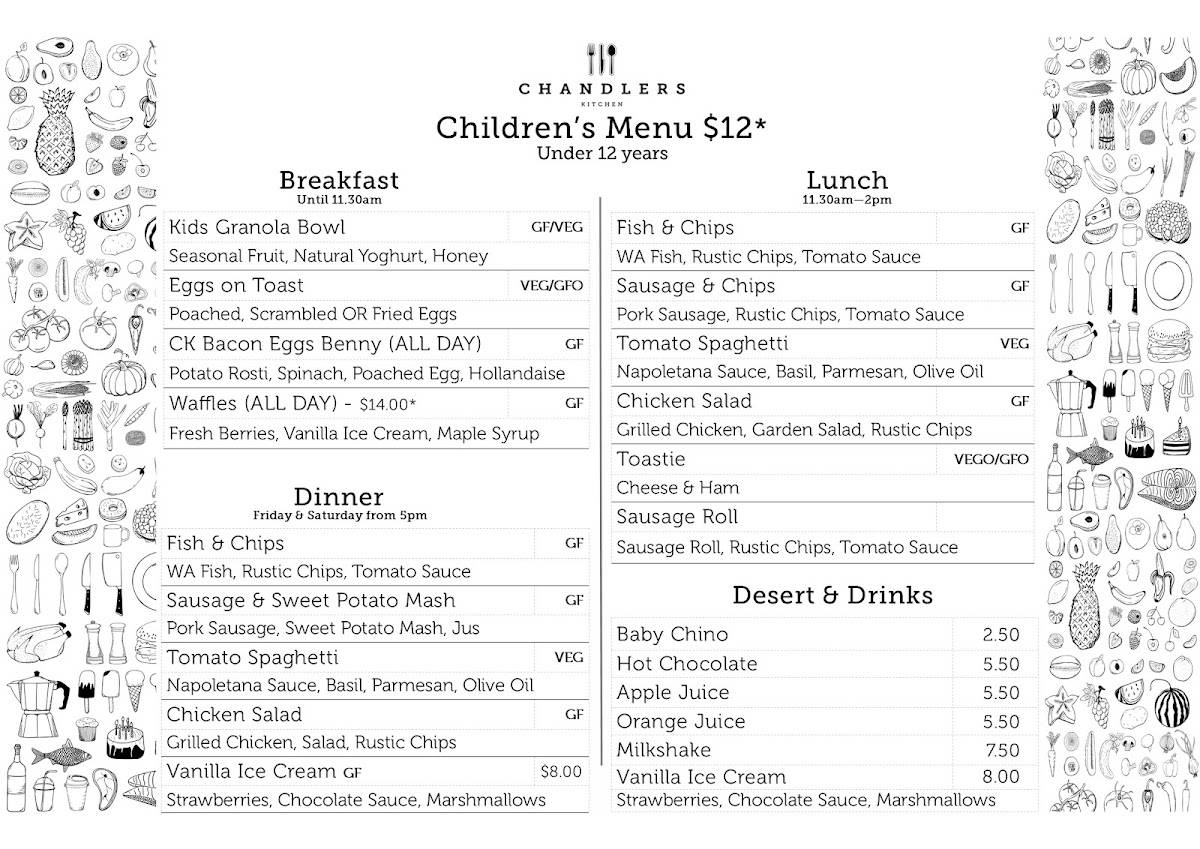 Menu at Chandlers Kitchen cafe, Rockingham