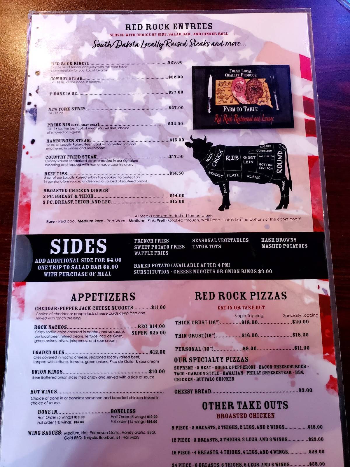 Menu at Red Rock restaurant, Wall