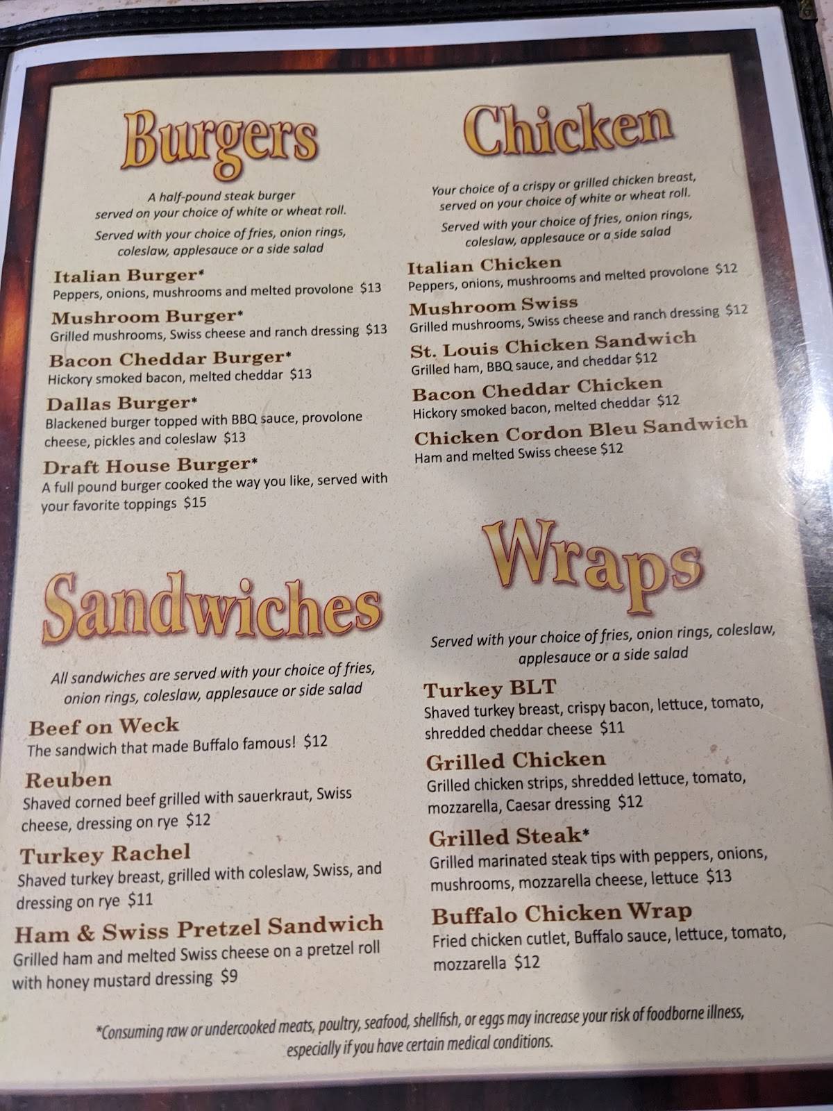 Menu at Draft House pub & bar, Warren, 707 Pennsylvania Ave E