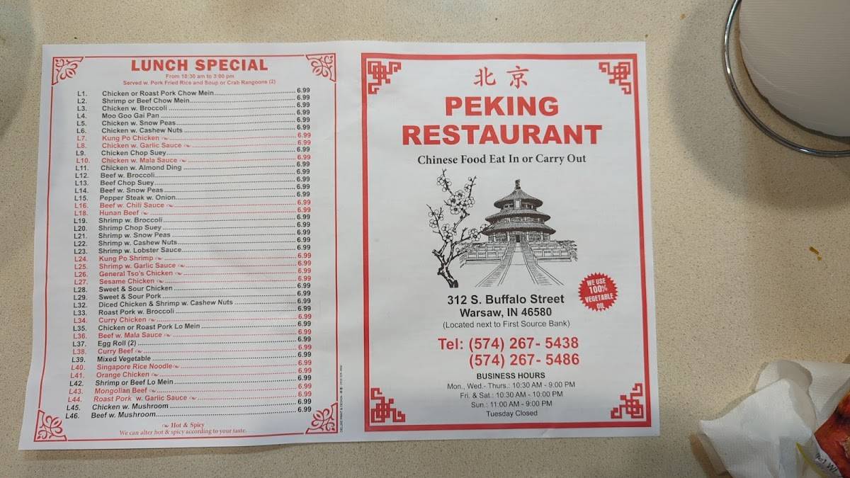 Menu at Peking Restaurant, Warsaw
