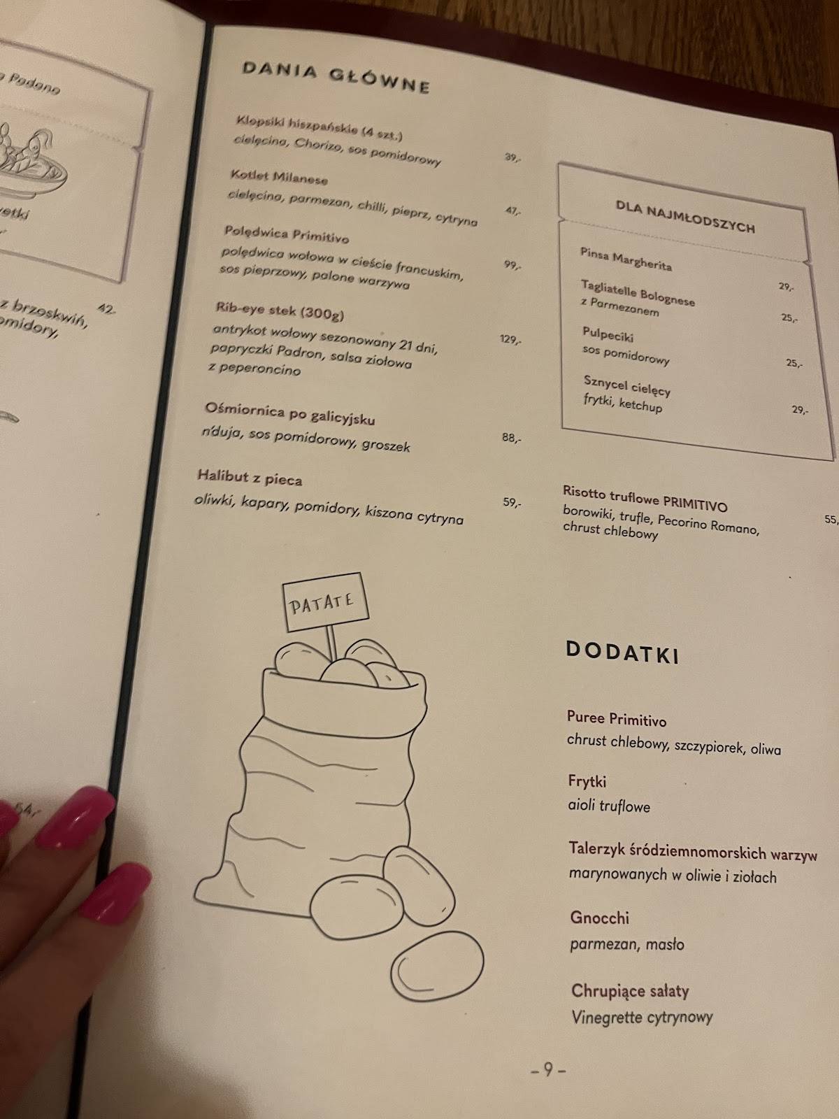 Menu at Restauracja Primitivo Kuchnia i Wino - kuchnia śródziemnomorska ...