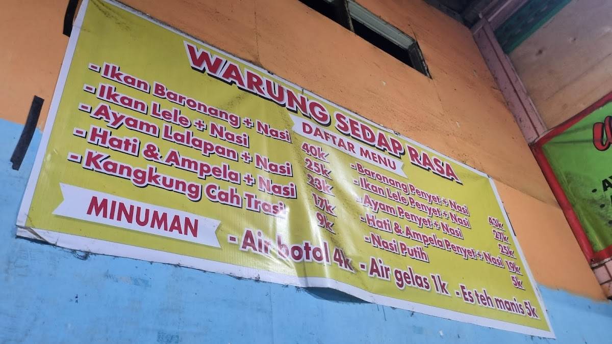 Menu at Warung Sedap Rasa restaurant, Makassar, Jl. Tamangapa Raya No.46C