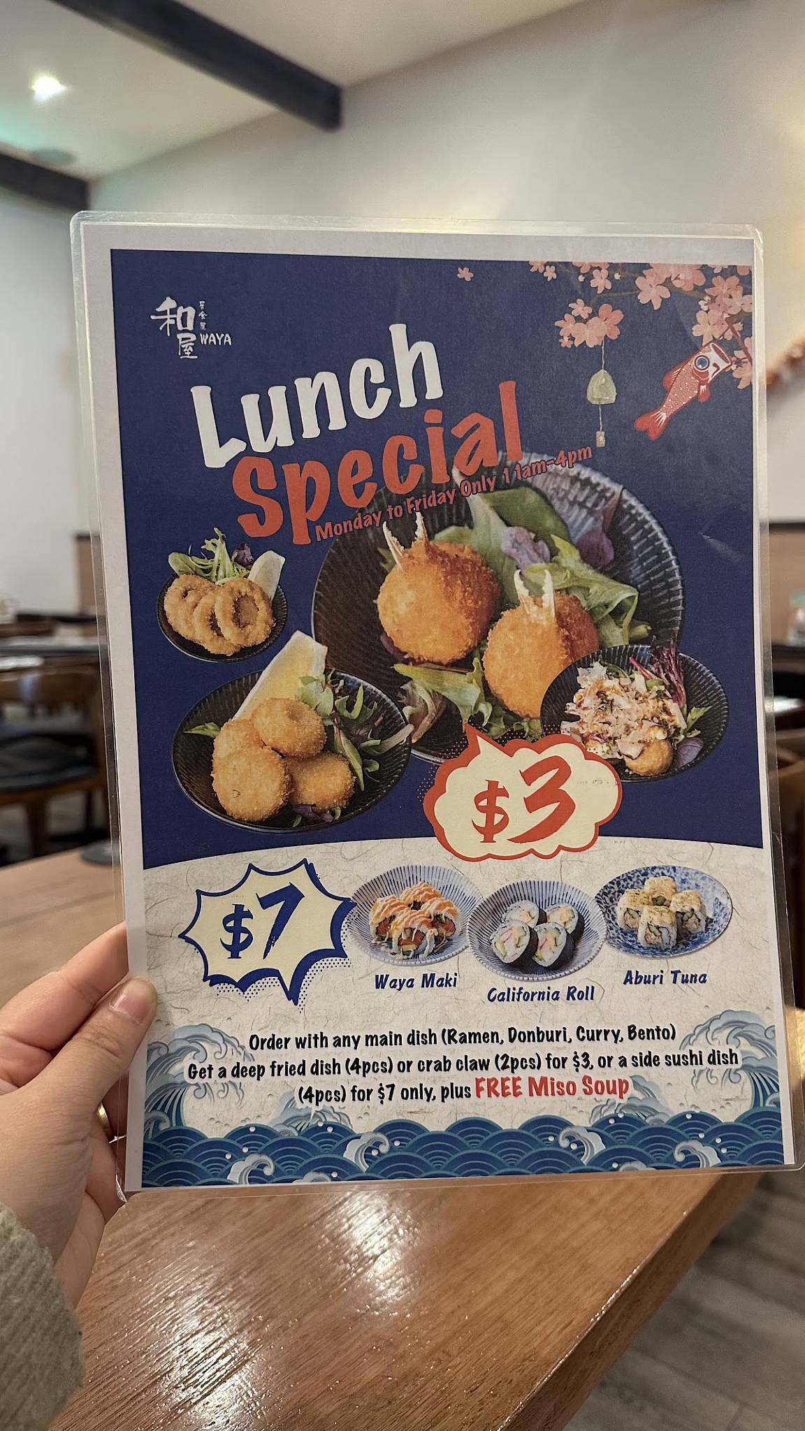 Menu at Waya Japanese restaurant, Glen Waverley