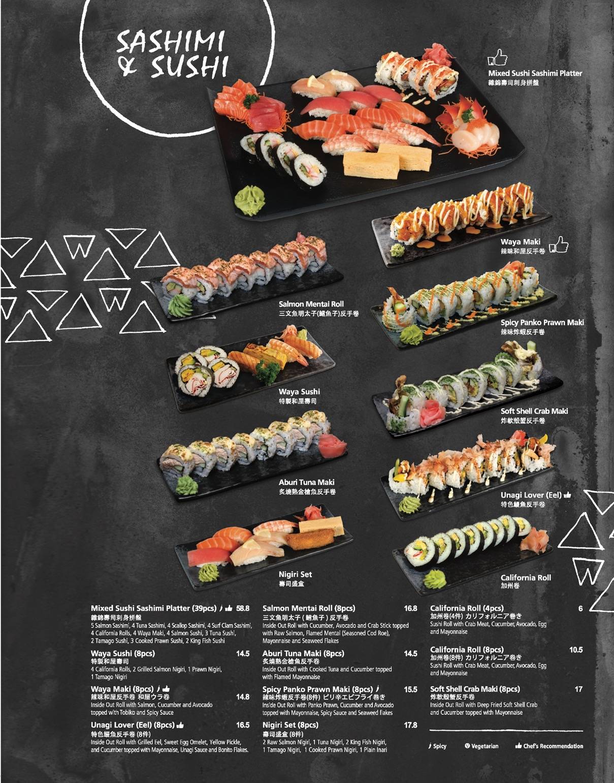 Menu at Waya Japanese restaurant, Glen Waverley