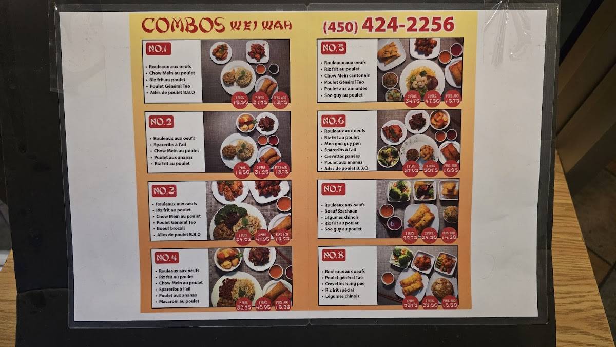 Menu au Wei Wah Buffet restaurant, Vaudreuil-Dorion