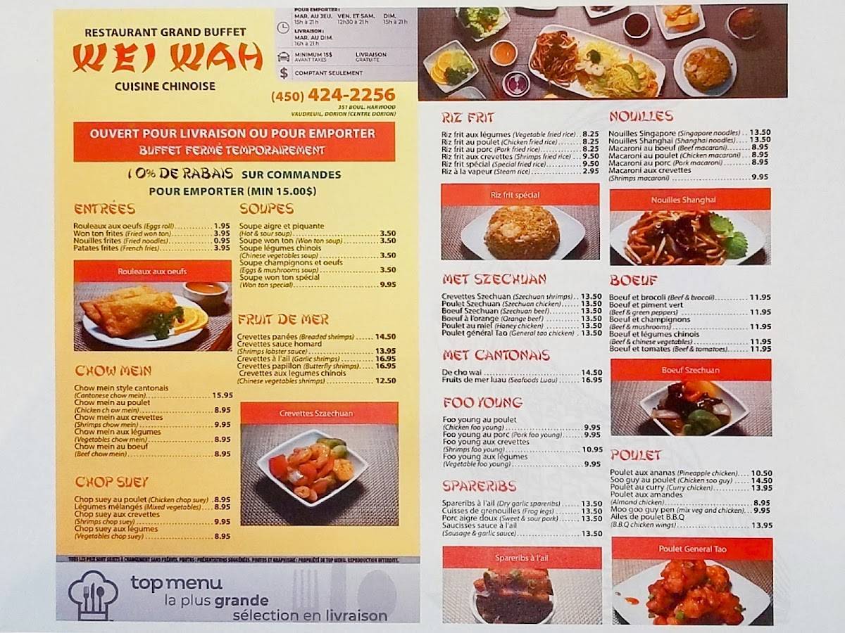 Menu at Wei Wah Buffet restaurant, Vaudreuil-Dorion