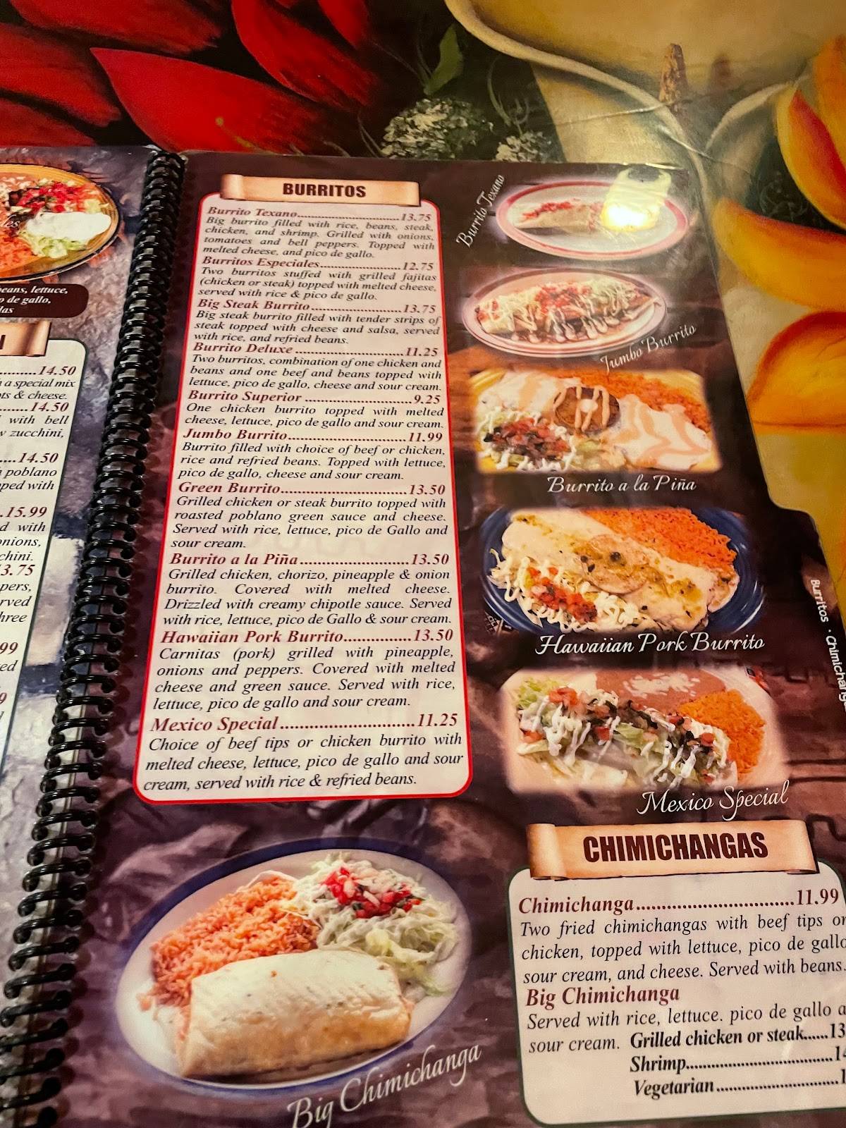Menu at Chico Fiesta restaurant, Weirton