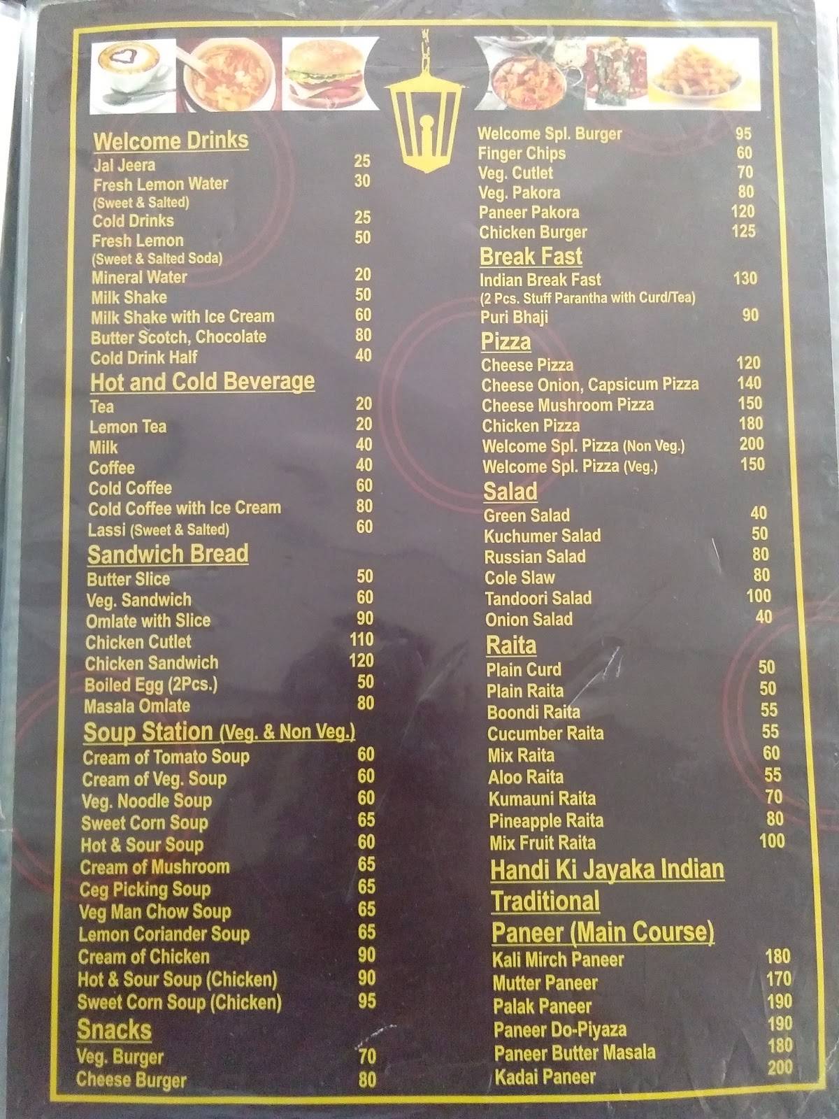Menu at Welcome Restaurant, Pantnagar, 2GH8+492