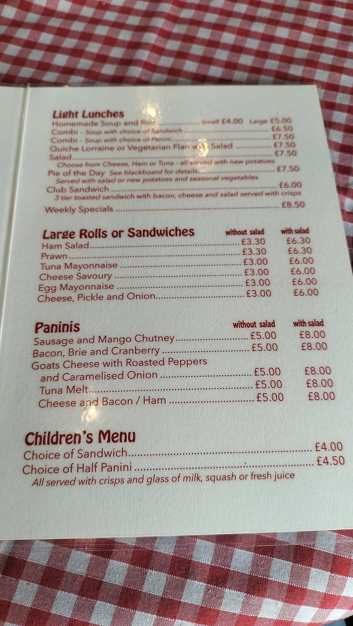 Menu at Well House Coffee Shop restaurant, Belford