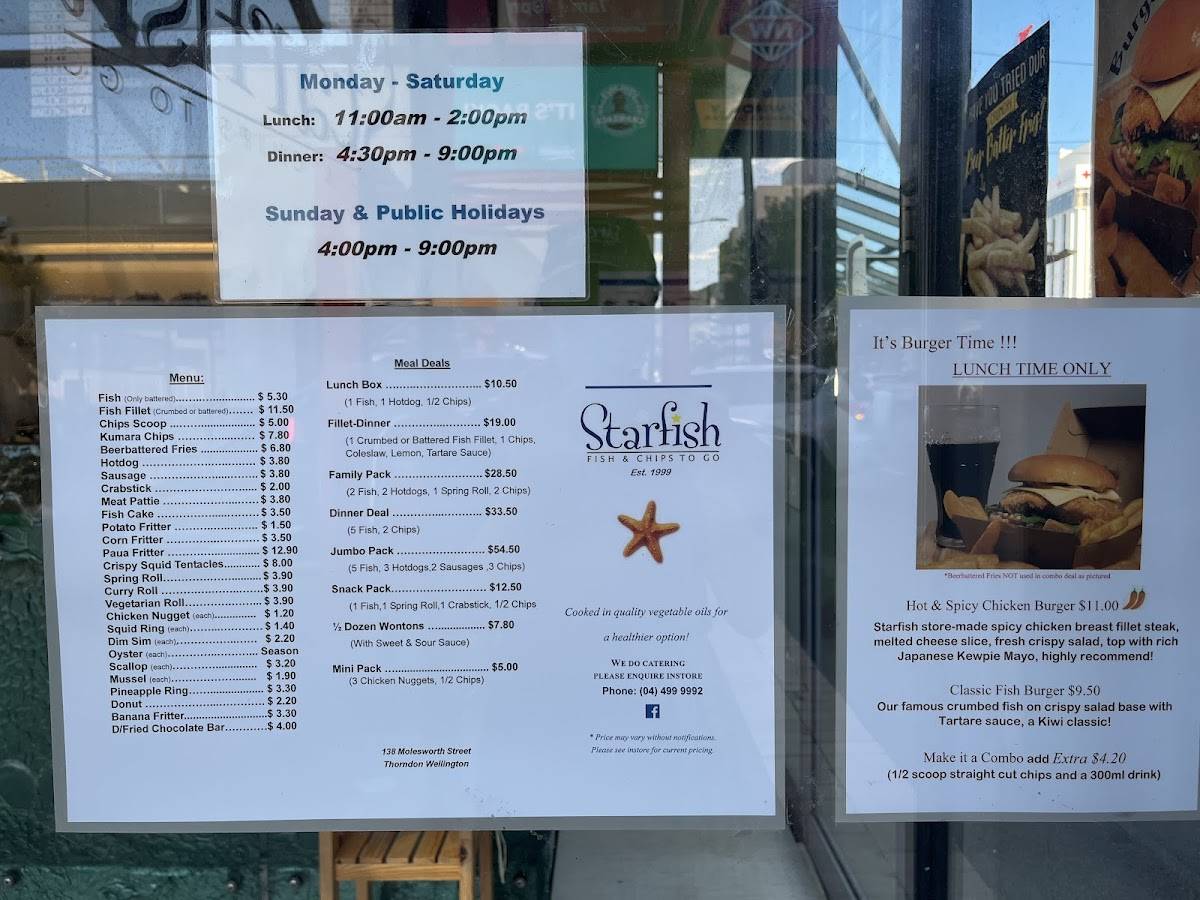 Menu at Starfish Fish & Chips To Go fast food, Wellington