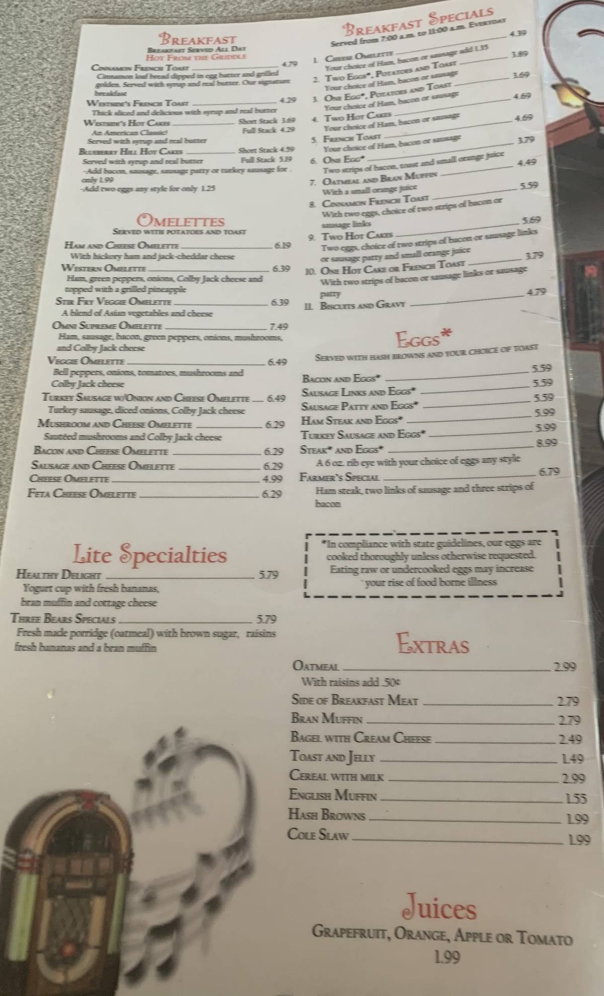 Menu at West Side Diner restaurant, Flint