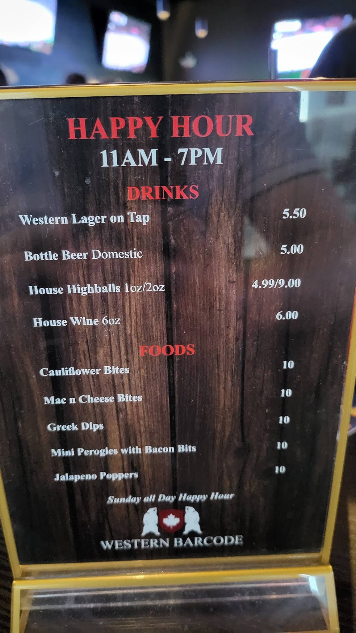 Menu au Western Barcode, Edmonton