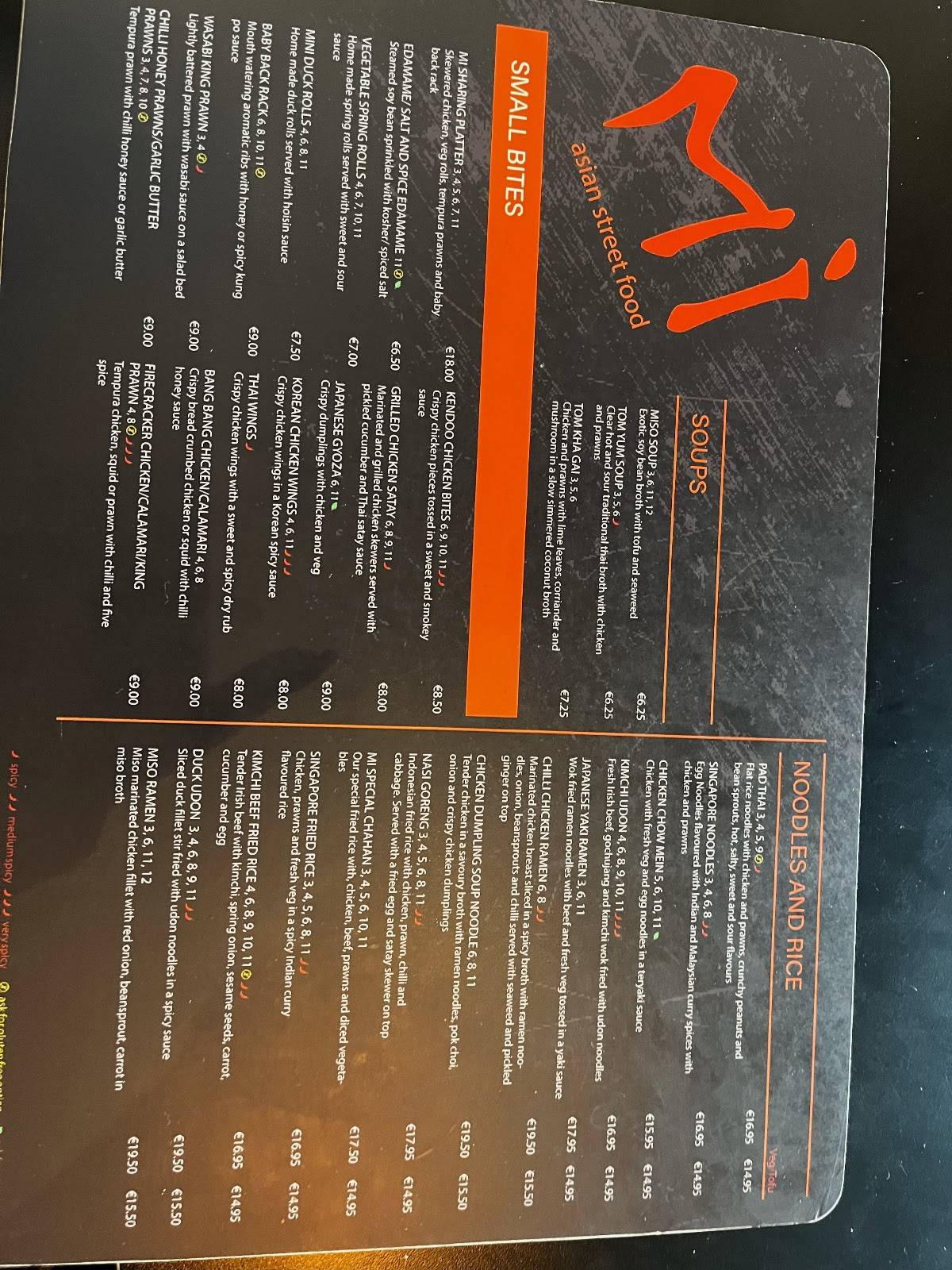 Menu at Mi Asian Street Food restaurant, Wexford