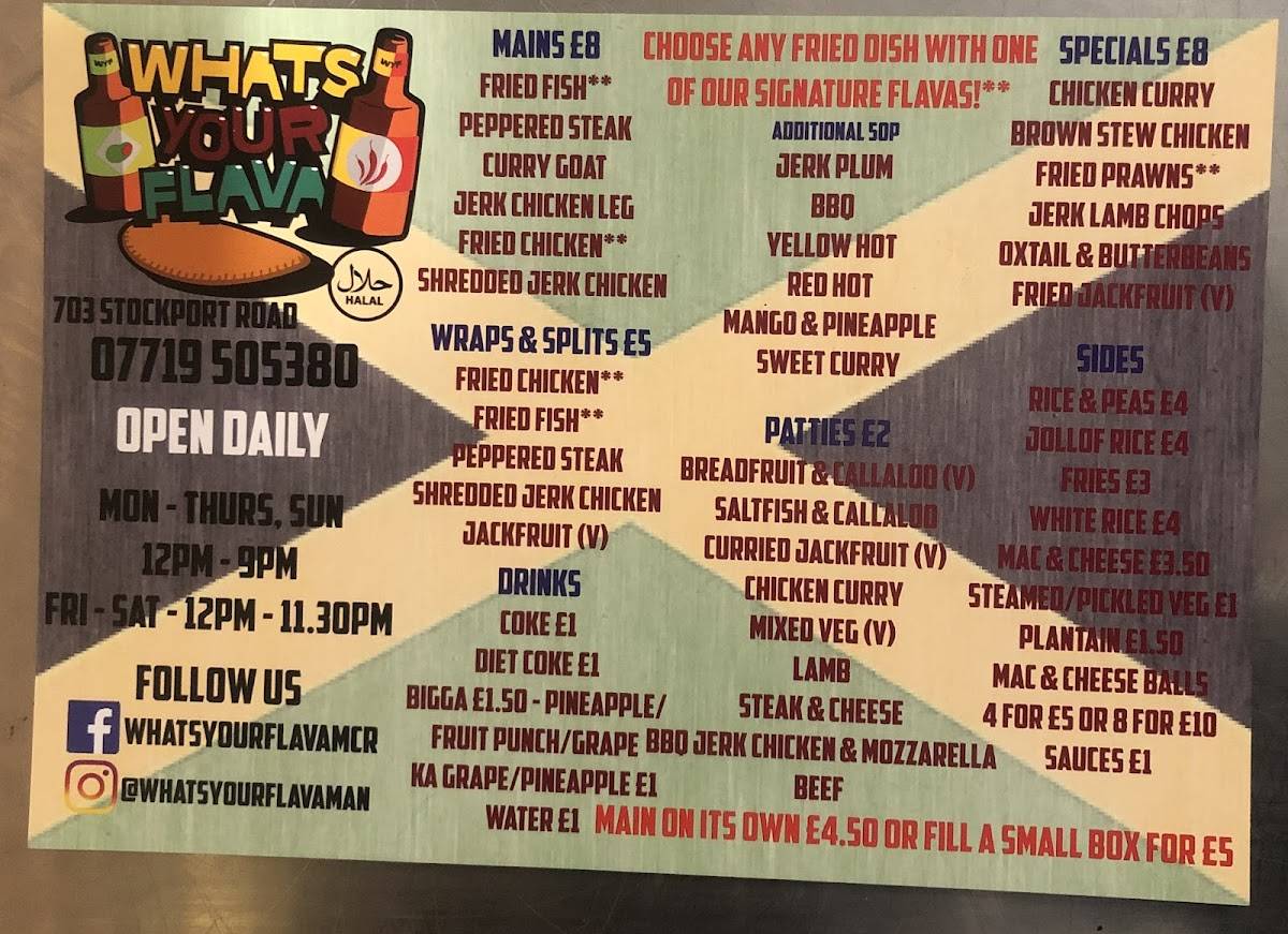 Carta del restaurante What's your flava (Caribbean & Jamaican Takeaway ...