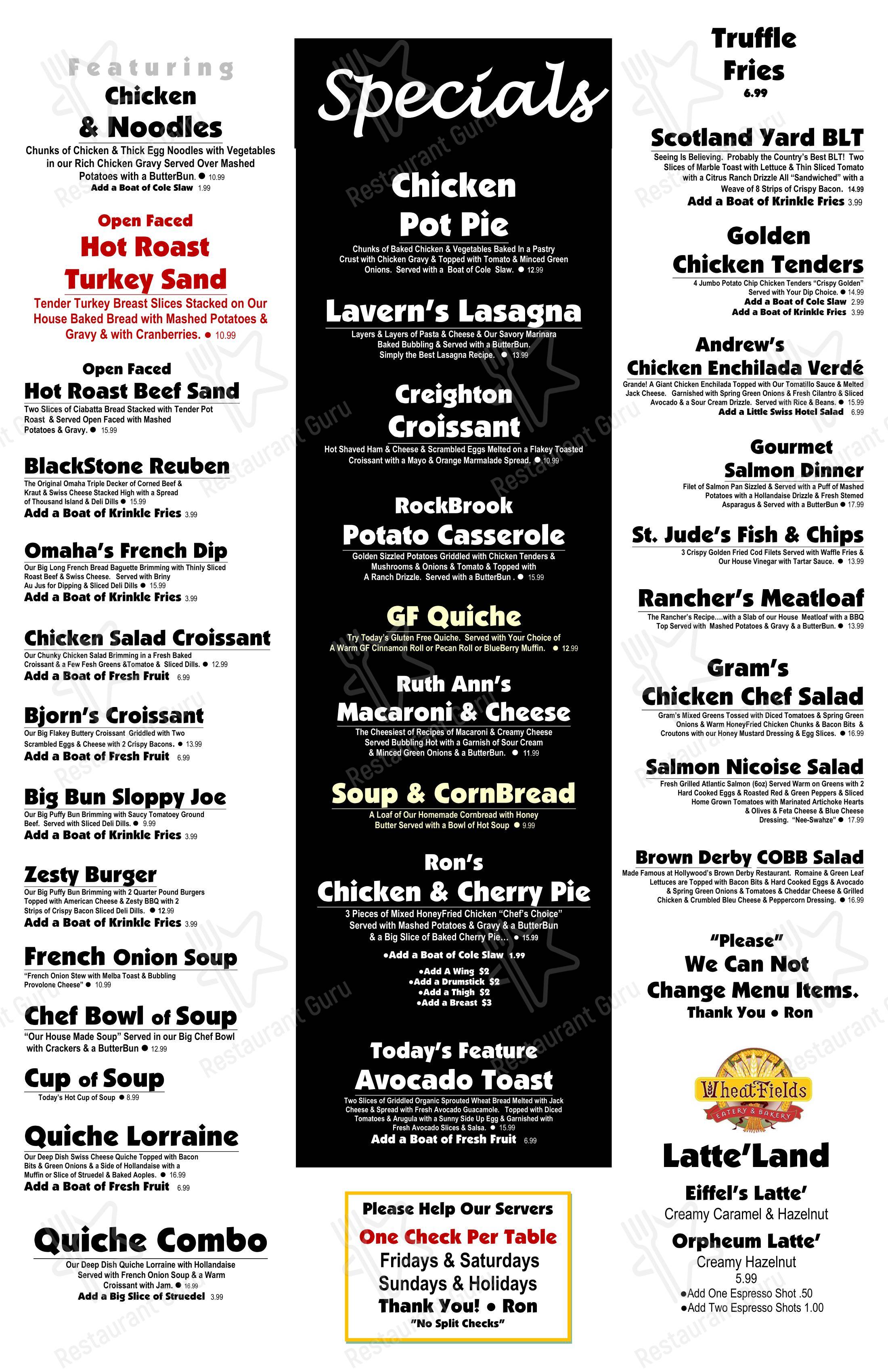 Menu at WheatFields Eatery & Bakery, Omaha, S 103rd St