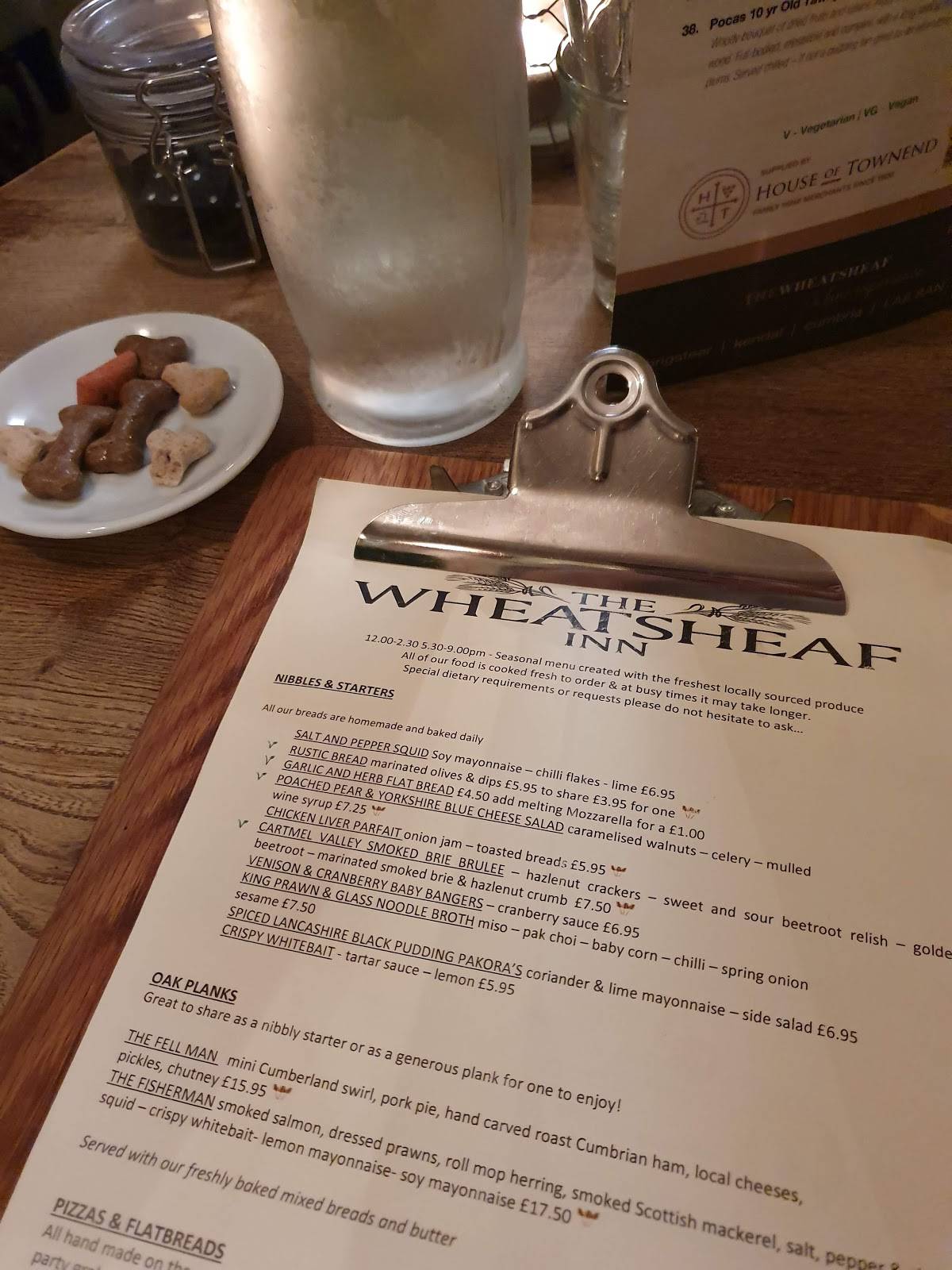 Menu at Wheatsheaf Inn, Brigsteer pub & bar, Kendal, Brigsteer Brow