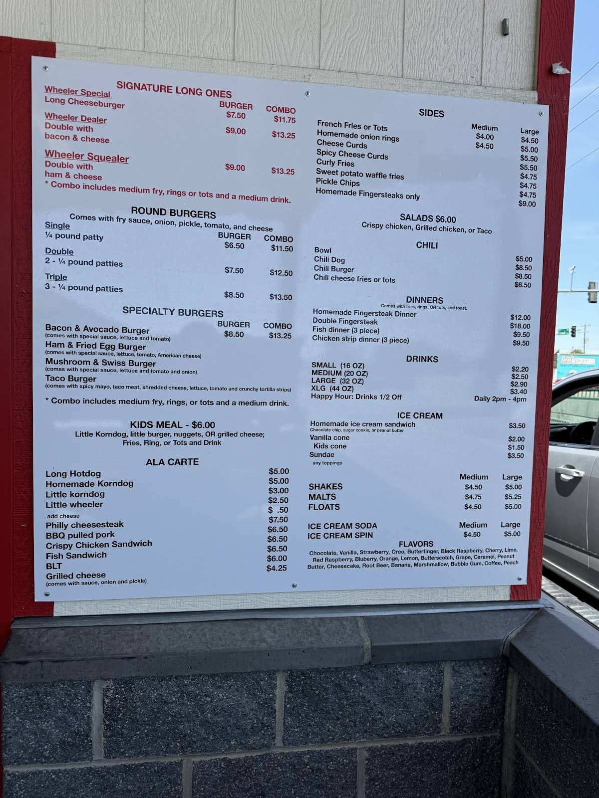 Menu at Wheeler's Handout restaurant, Nampa