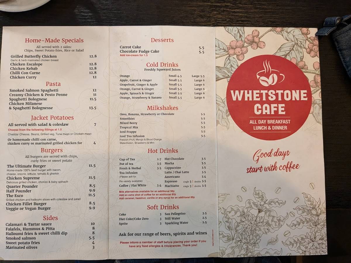 Menu at Whetstone Cafe, London