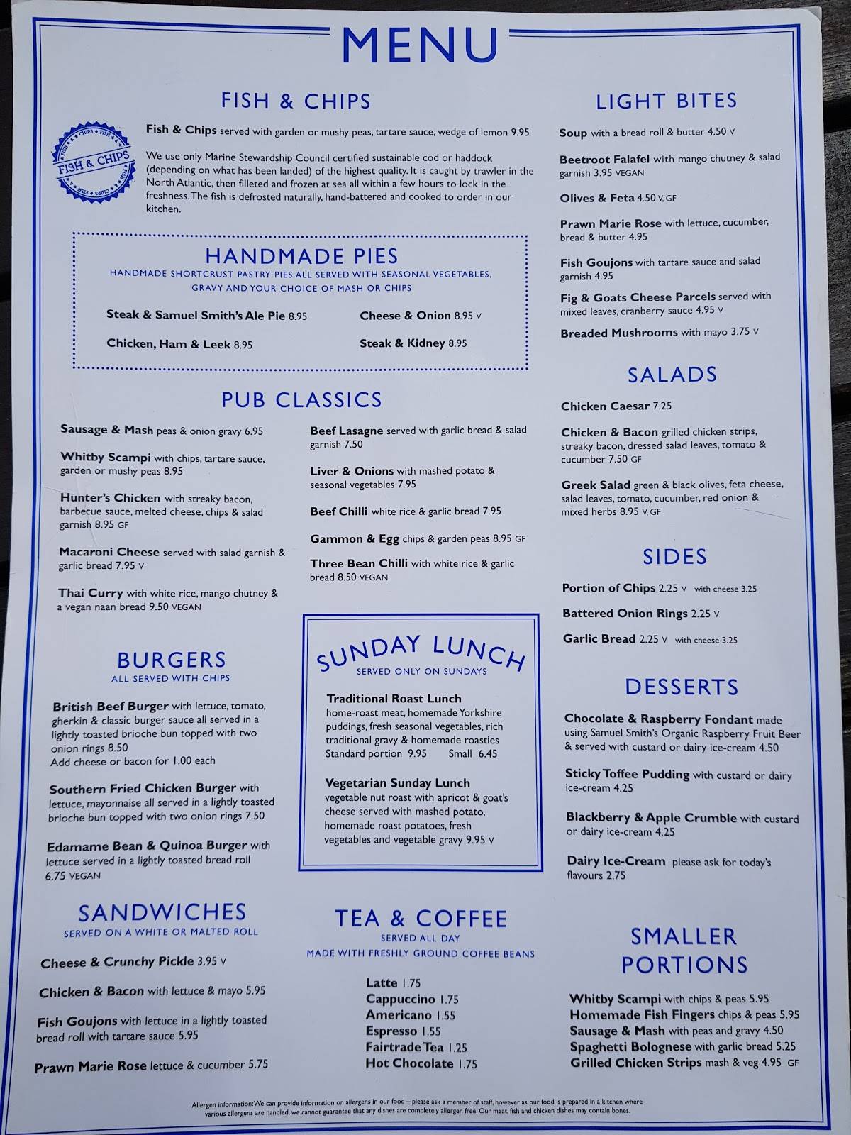 Menu at Whipping Stocks Inn pub & bar, Knutsford