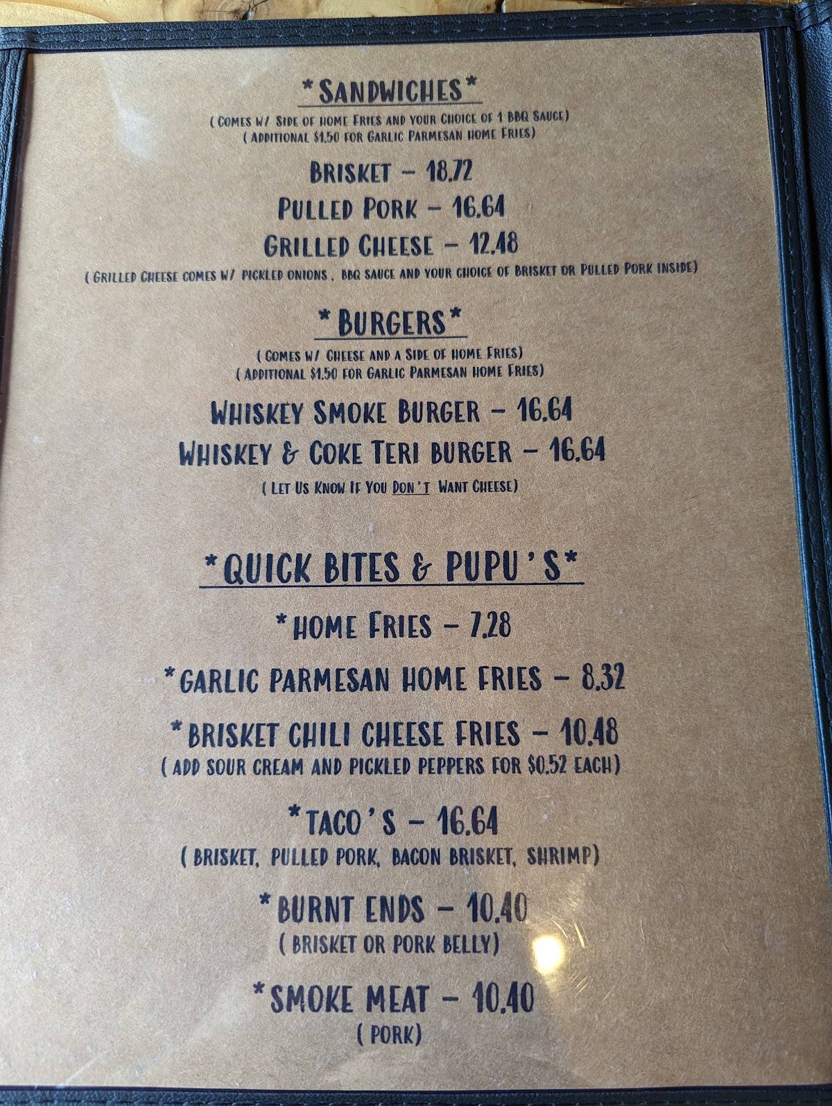 Menu at Whiskey Smoke 808 BBQ, Kaneohe
