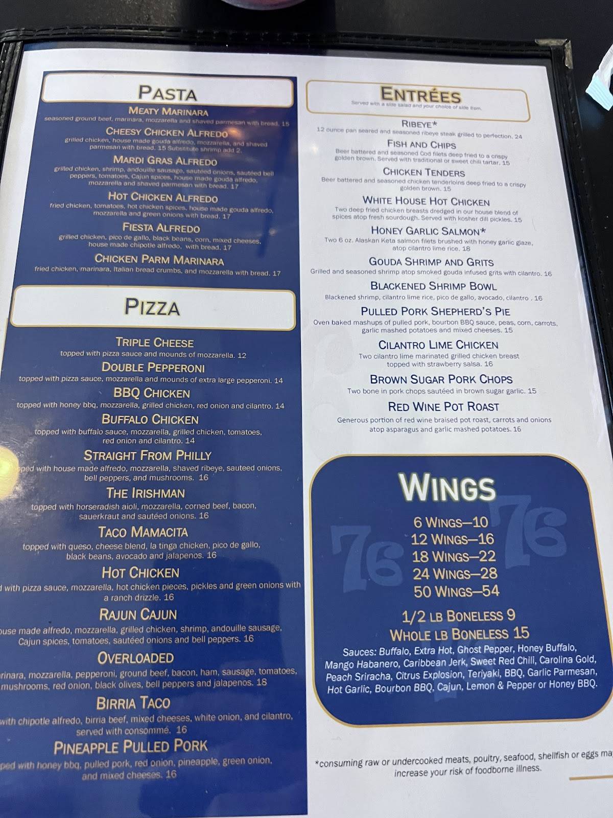 Menu at Tavern 76 pub & bar, White House