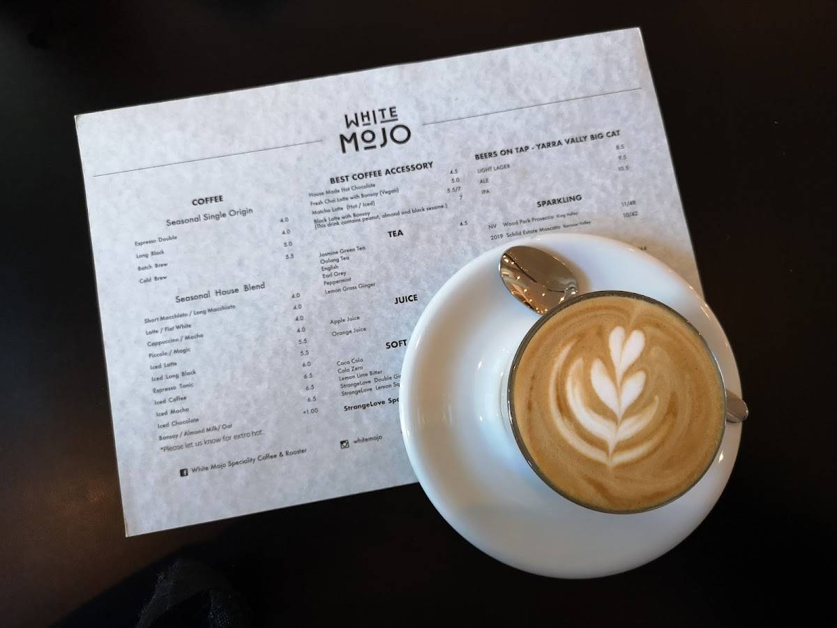 Menu at White Mojo cafe, Ringwood