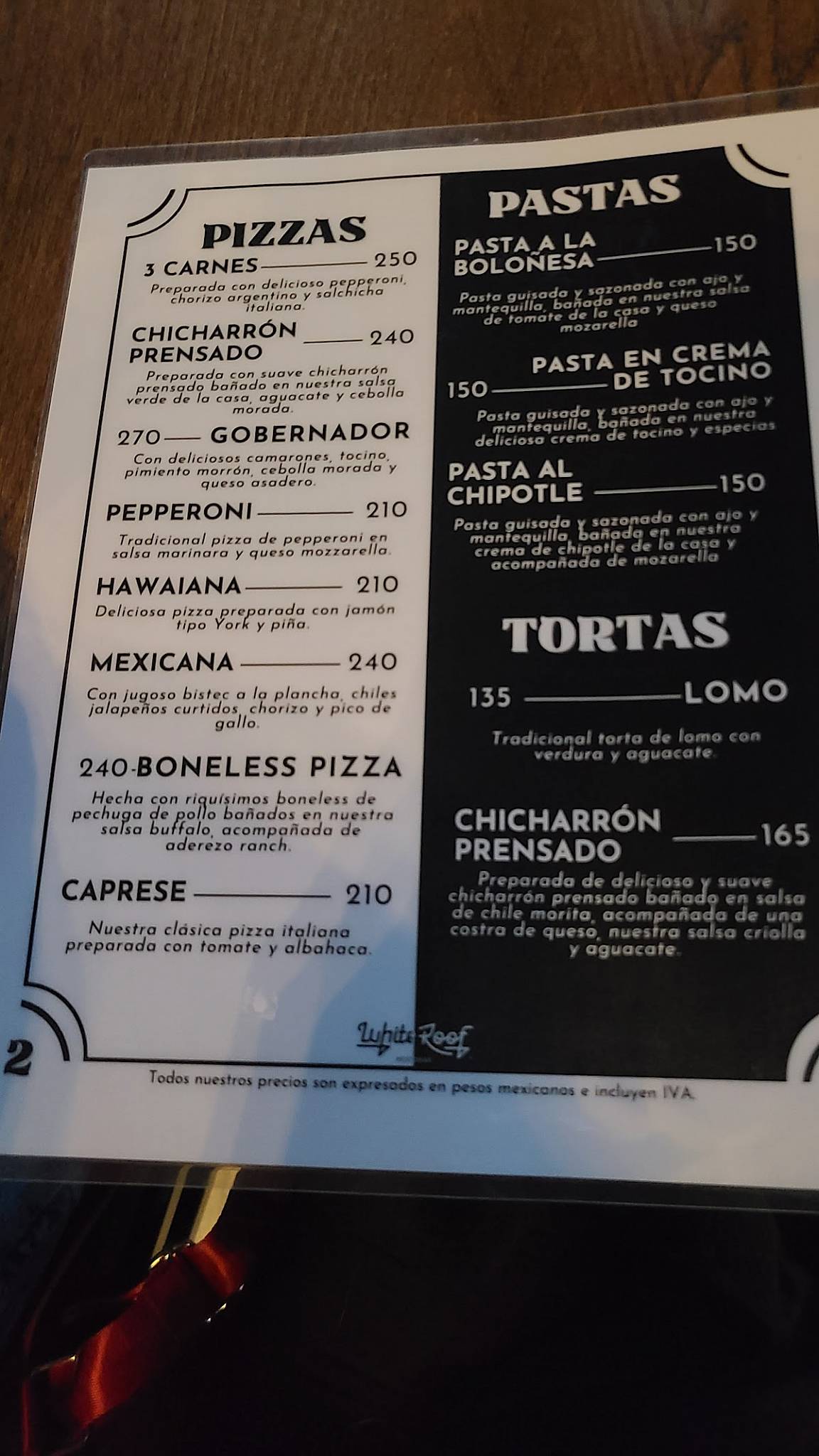 Menu at White Roof Restobar, Chihuahua