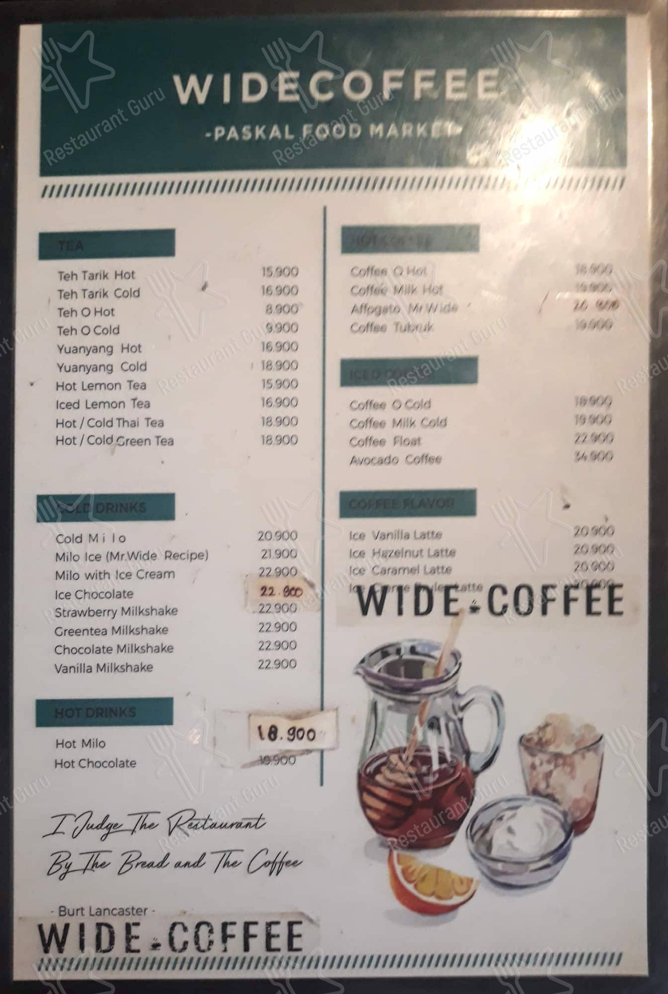 Menu at Wide Coffee, Bandung