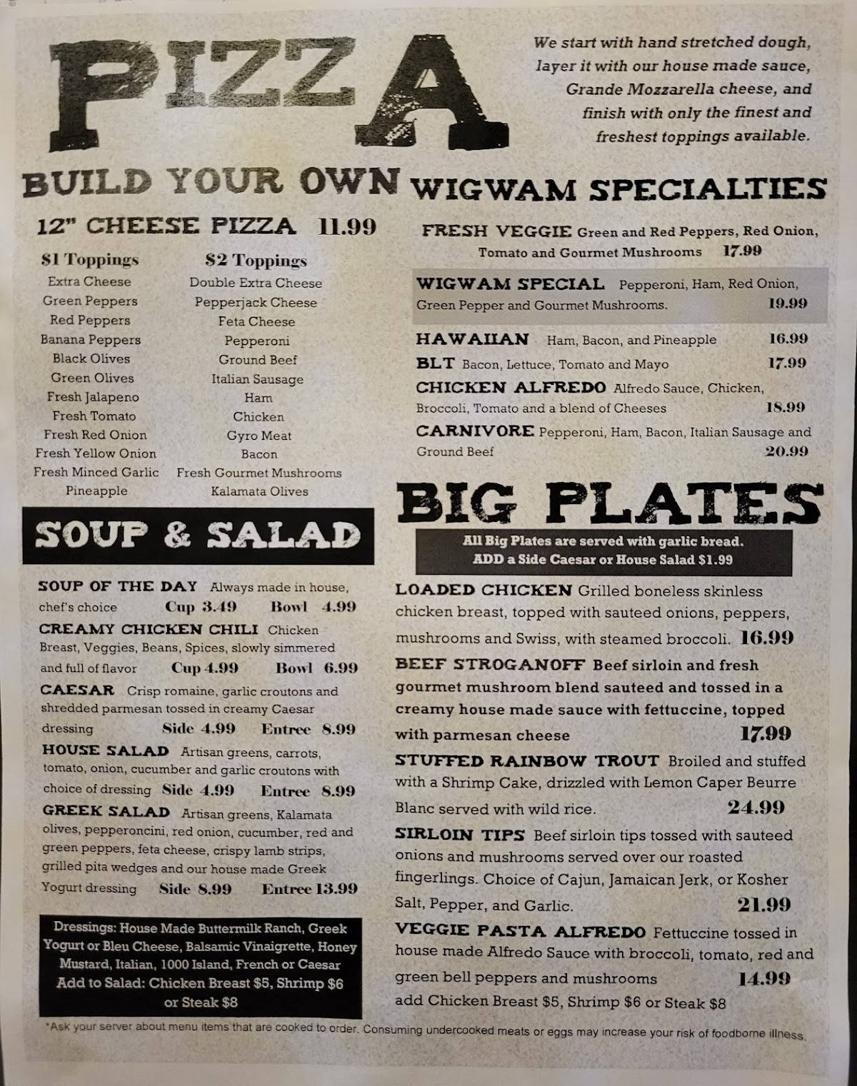 Menu at The Wigwam pub & bar, Indian River