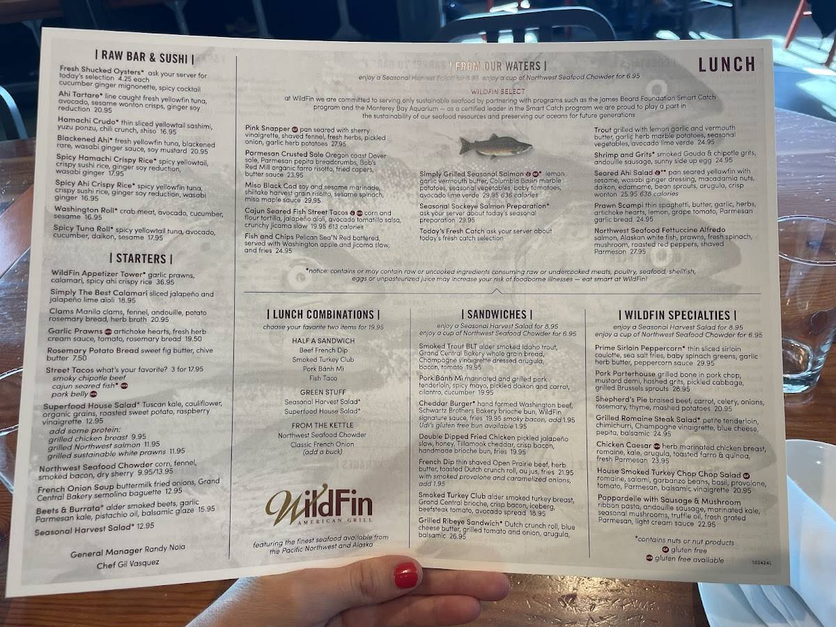 Menu at WildFin American Grill - Vancouver pub & bar, Vancouver