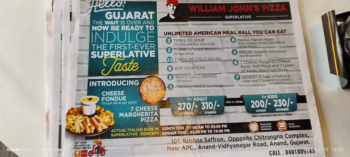 Menu at William John's Pizza Superlative Anand, Anand