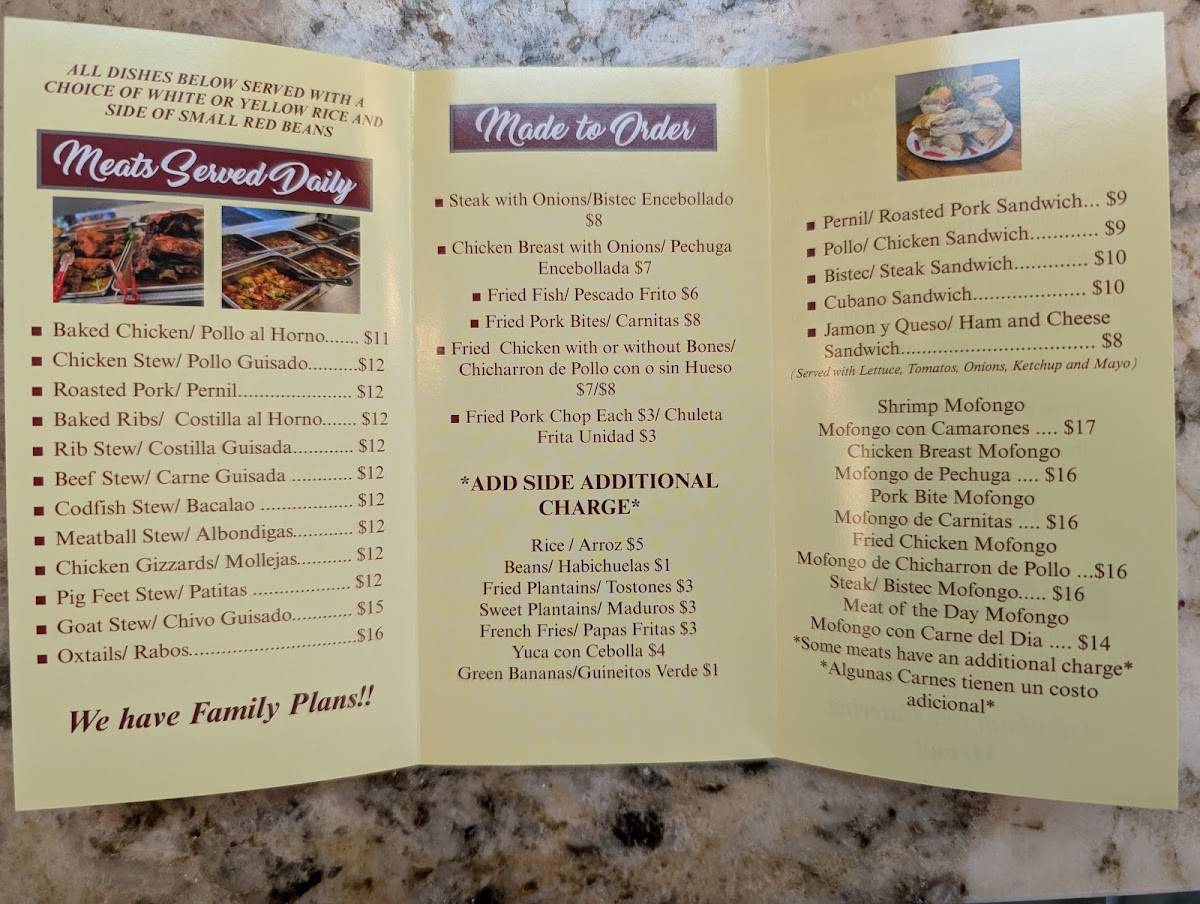 Menu at Williams Spanish Restaurant, Bethlehem, 838 Linden St